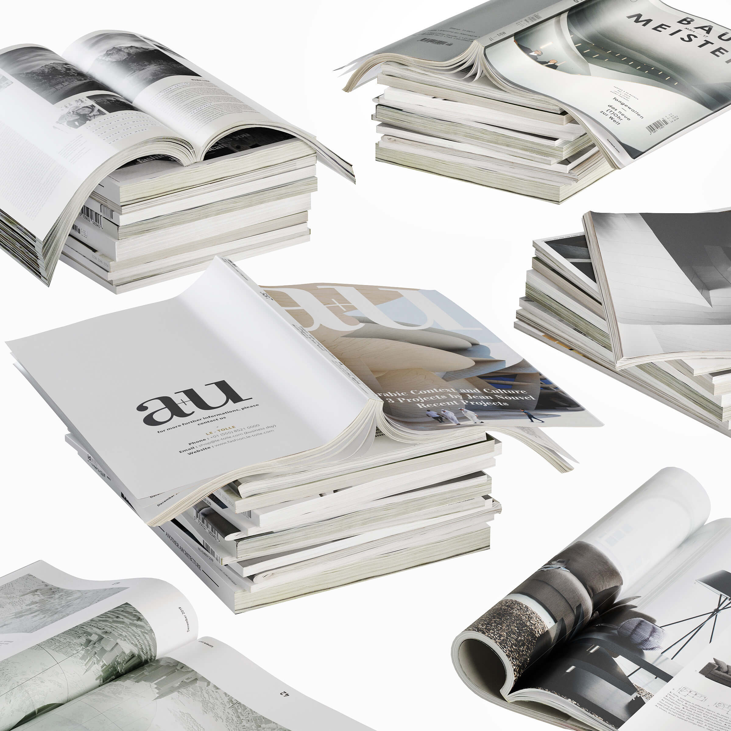 Opened Magazines Stack Set - 3D Model by Katmit