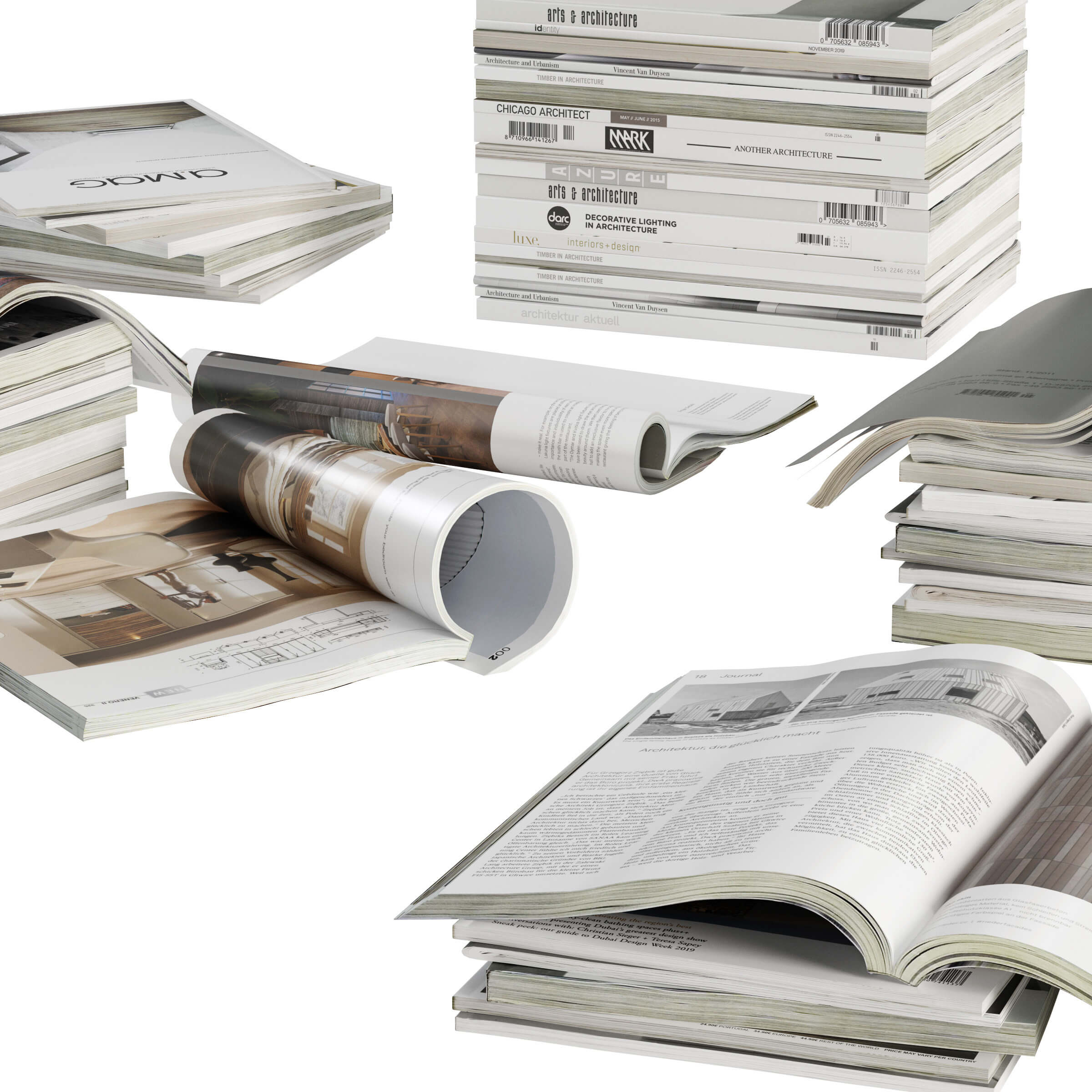 Opened Magazines Stack Set - 3D Model by Katmit