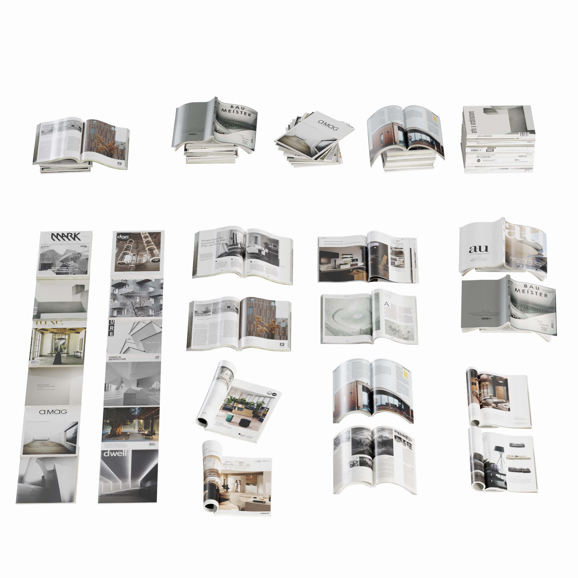 Opened Magazines Stack Set - 3D Model by Katmit