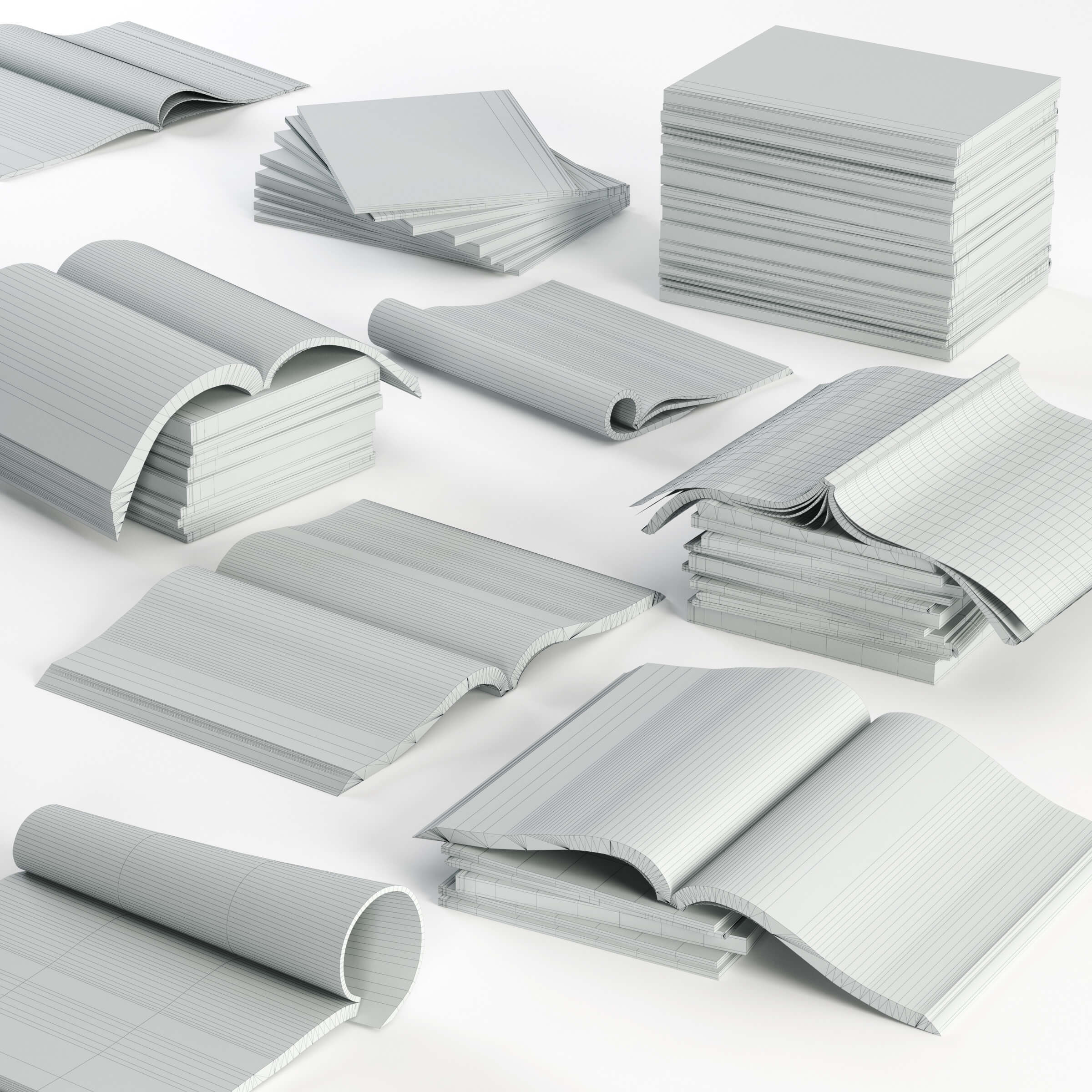 Opened Magazines Stack Set - 3D Model by Katmit