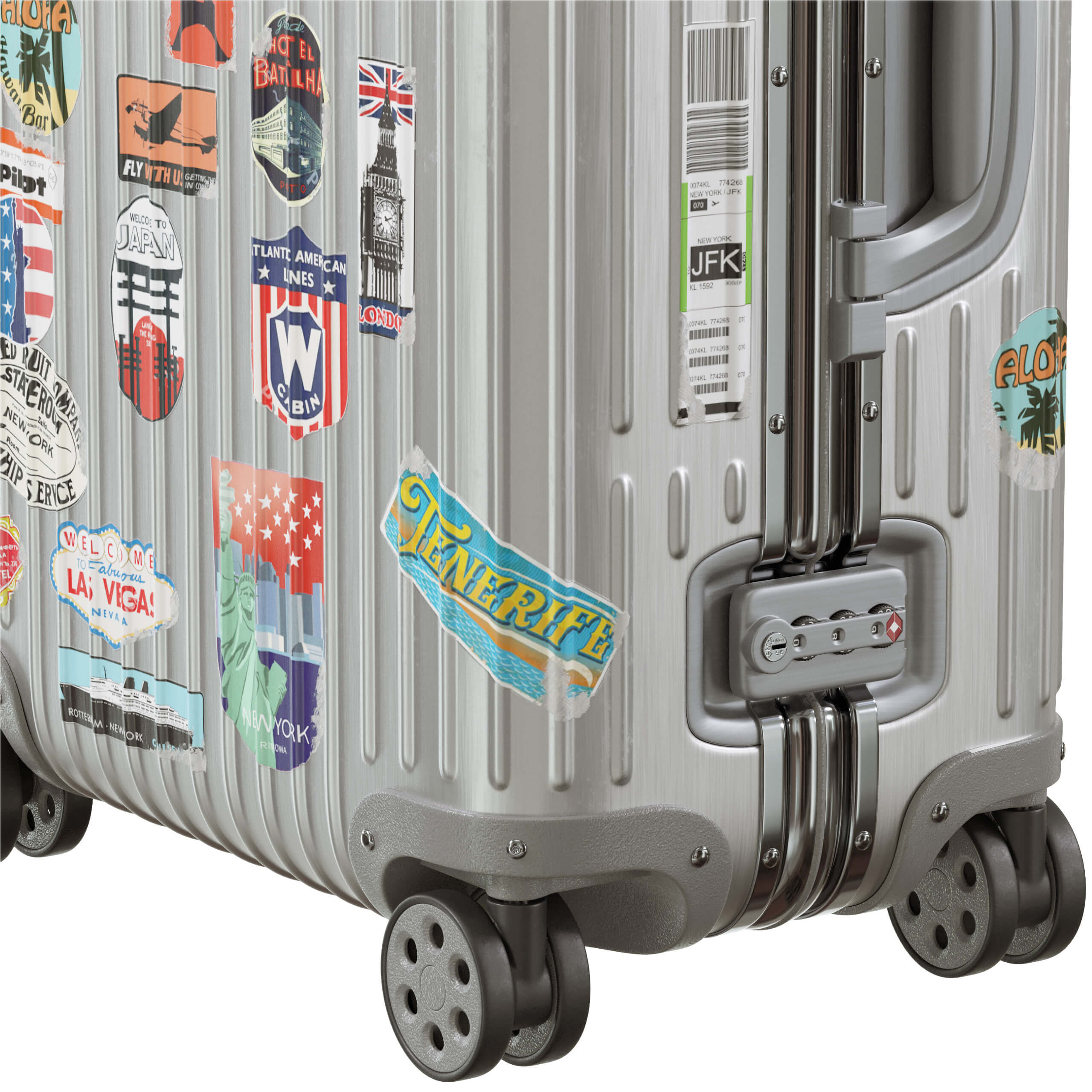 Rimowa Aluminum Luggage With Stickers PBR 4K - 3D Model by Katmit