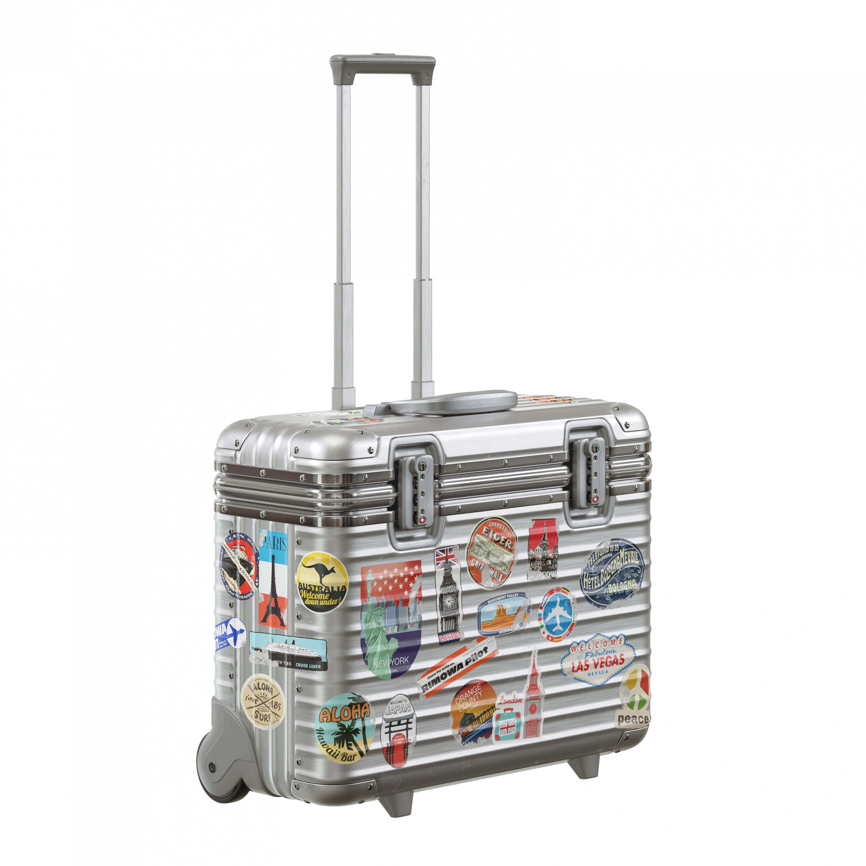 Rimowa Aluminum Luggage With Stickers PBR 4K - 3D Model by Katmit