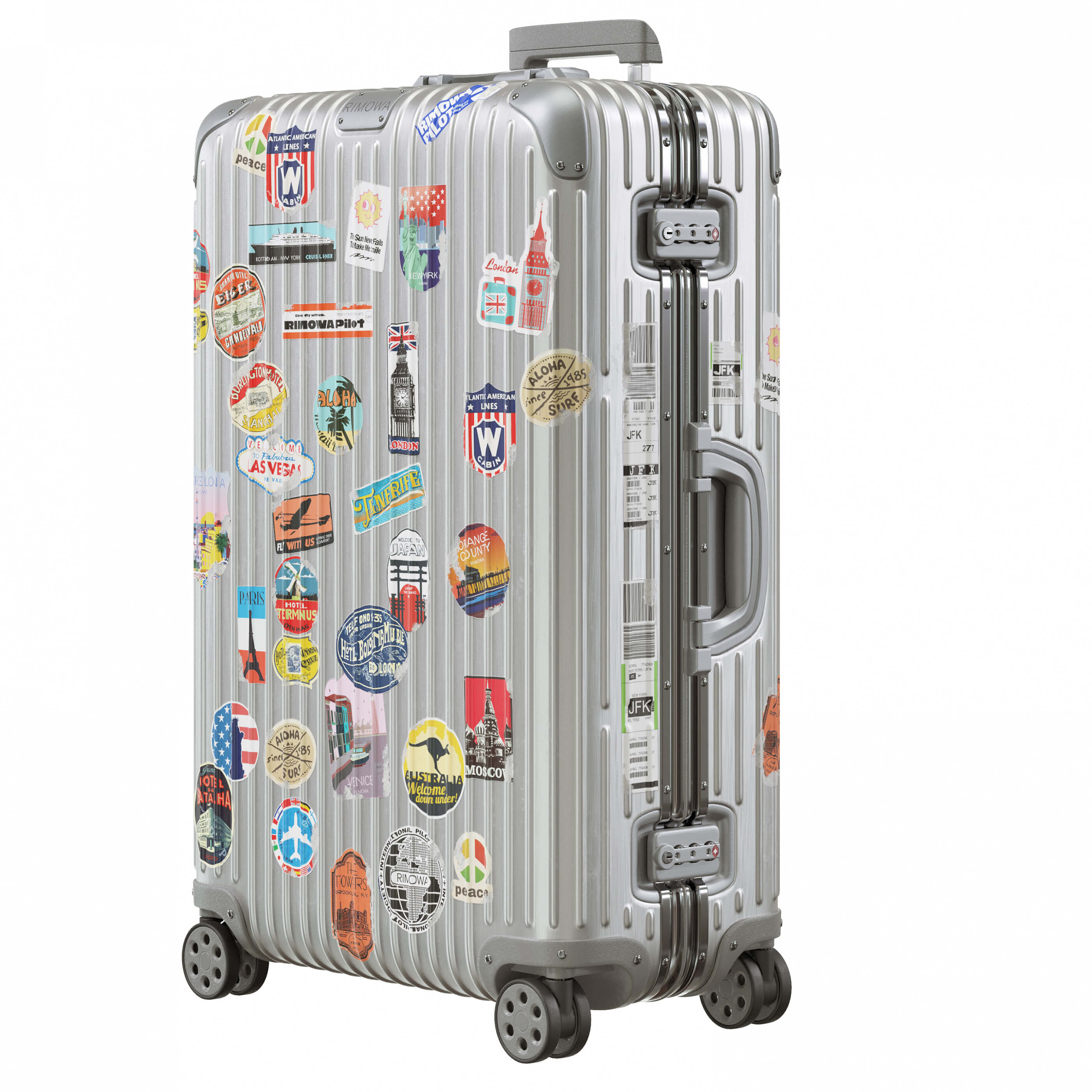 Rimowa Aluminum Luggage With Stickers PBR 4K - 3D Model by Katmit