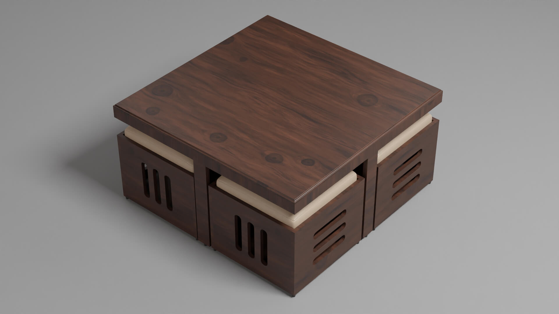 Small Wood Table With Leather Cushion - 3D Model by Kavisubish