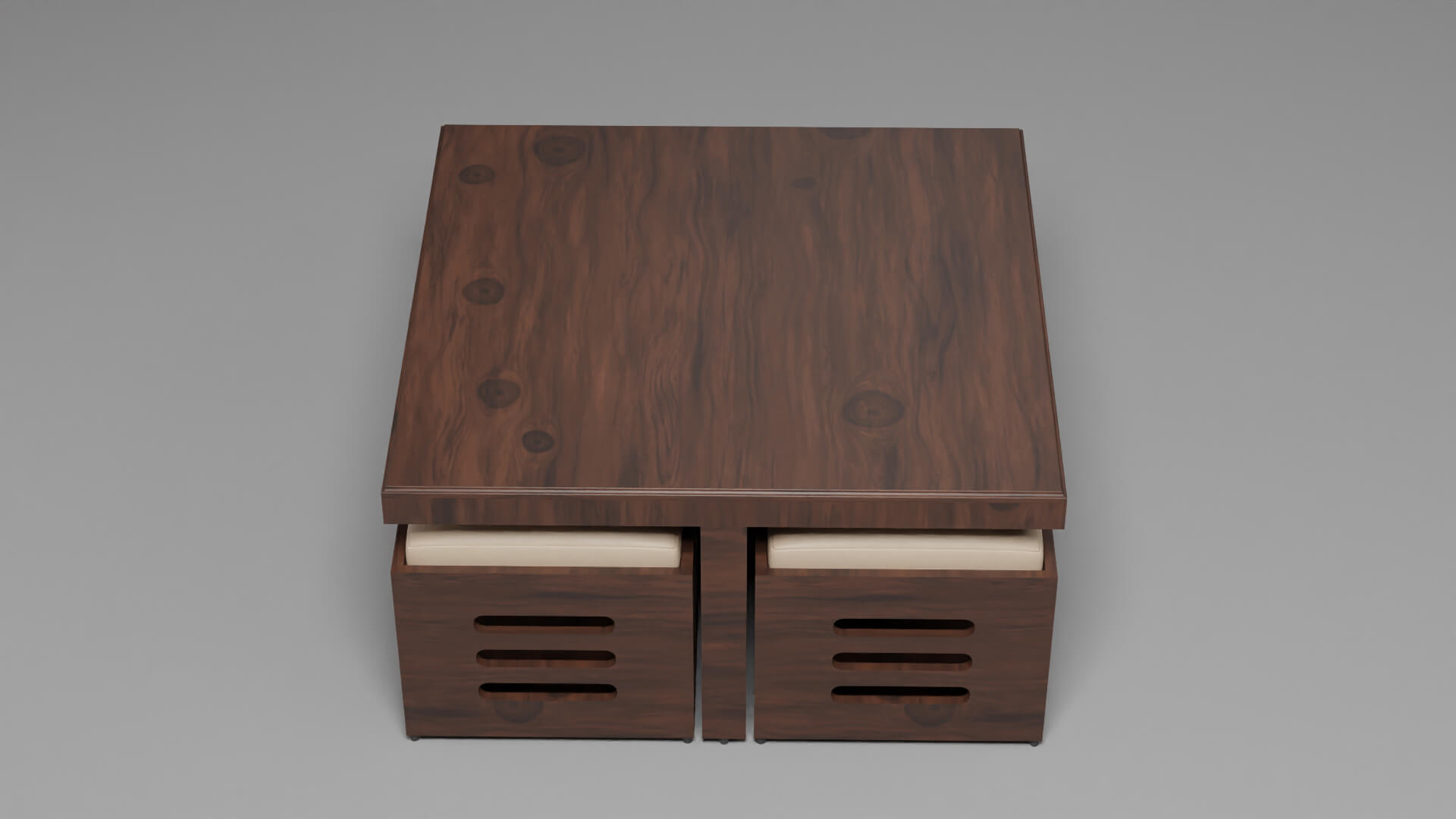 Small Wood Table With Leather Cushion - 3D Model by Kavisubish