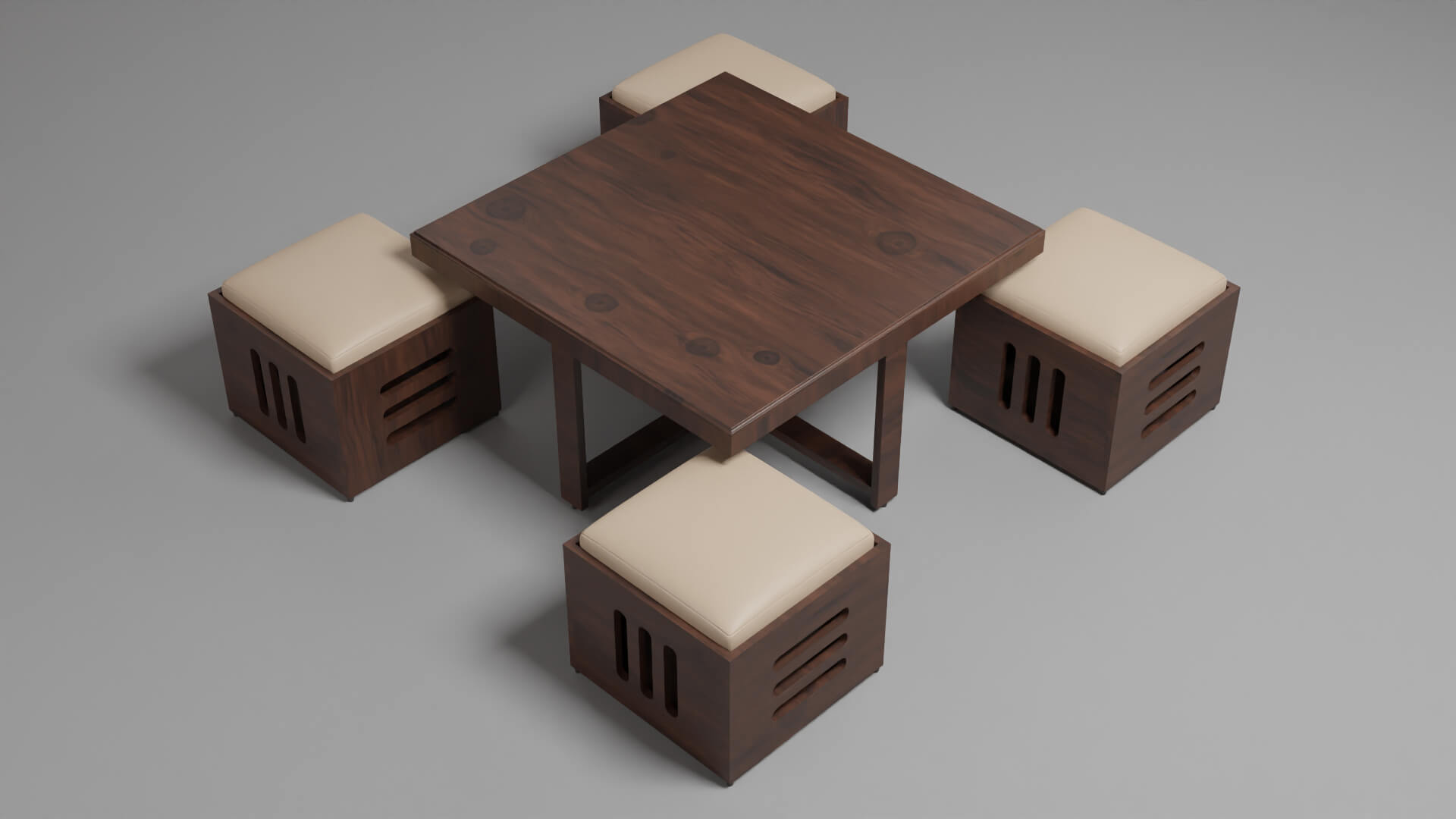 Small Wood Table With Leather Cushion - 3D Model by Kavisubish