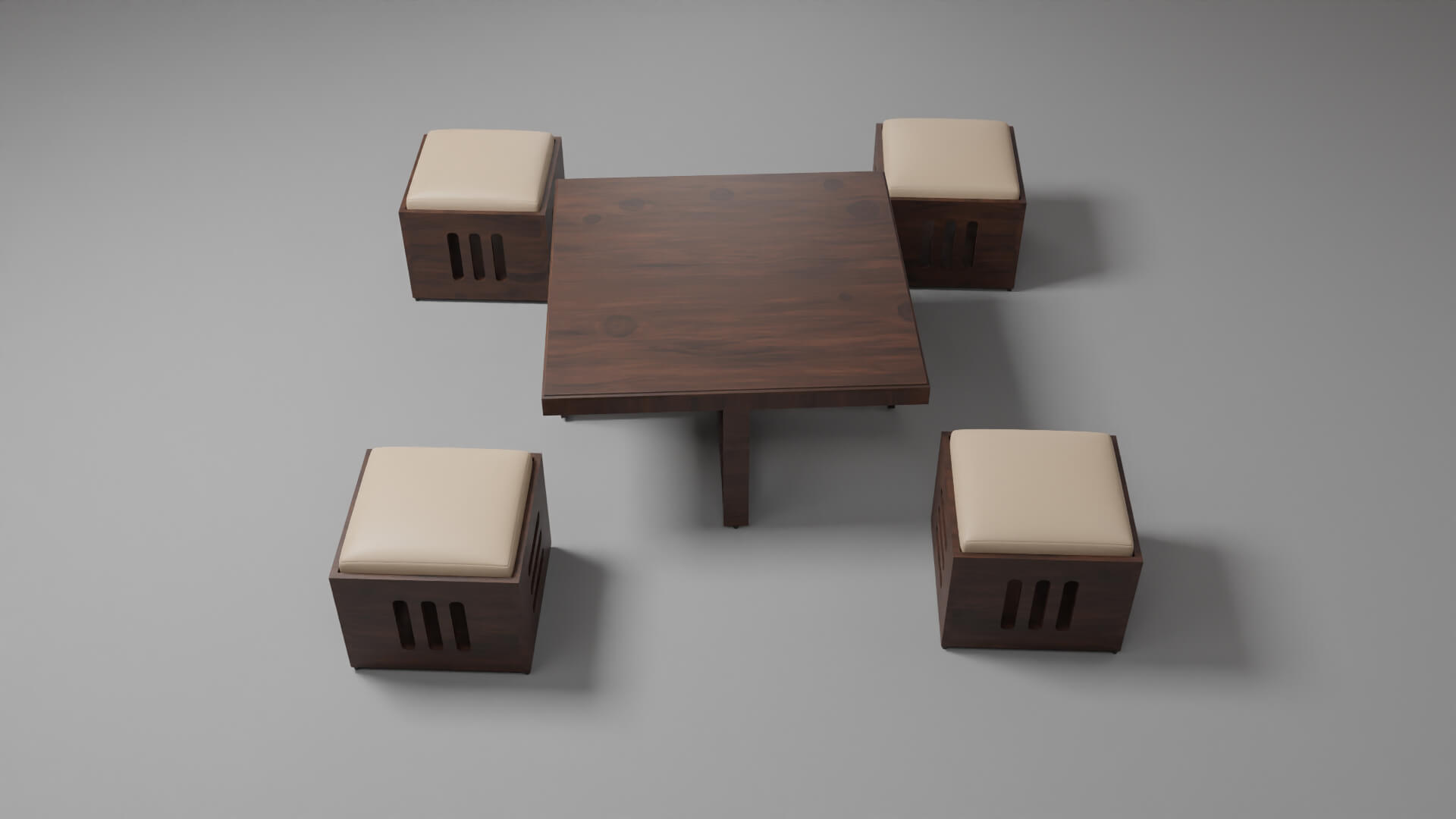 Small Wood Table With Leather Cushion - 3D Model by Kavisubish