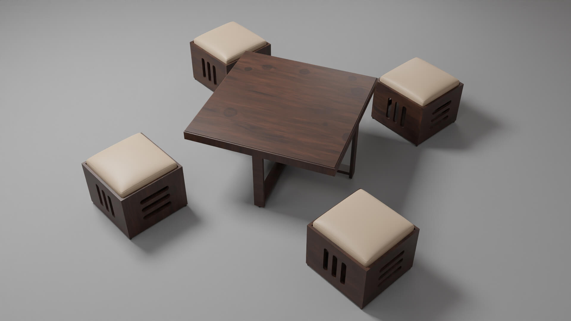 Small Wood Table With Leather Cushion - 3D Model by Kavisubish