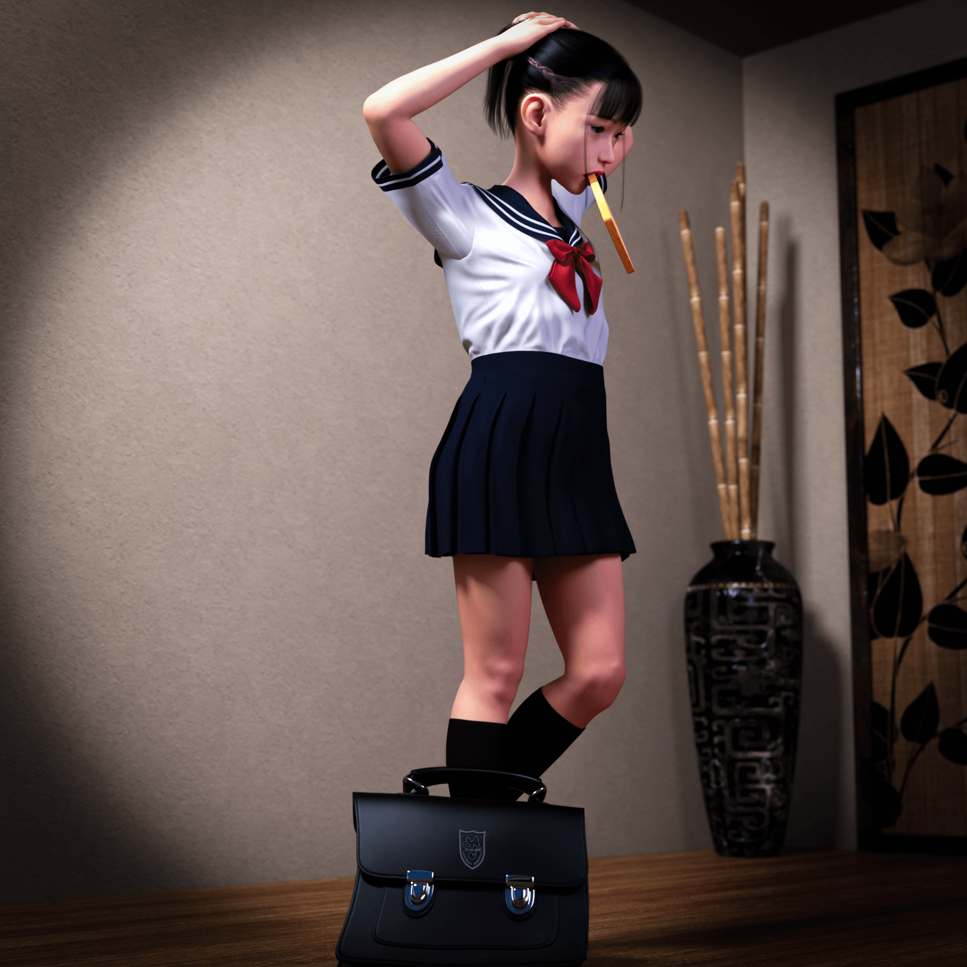 Eung Ready for school 3D Render, Digital Art by Kayami