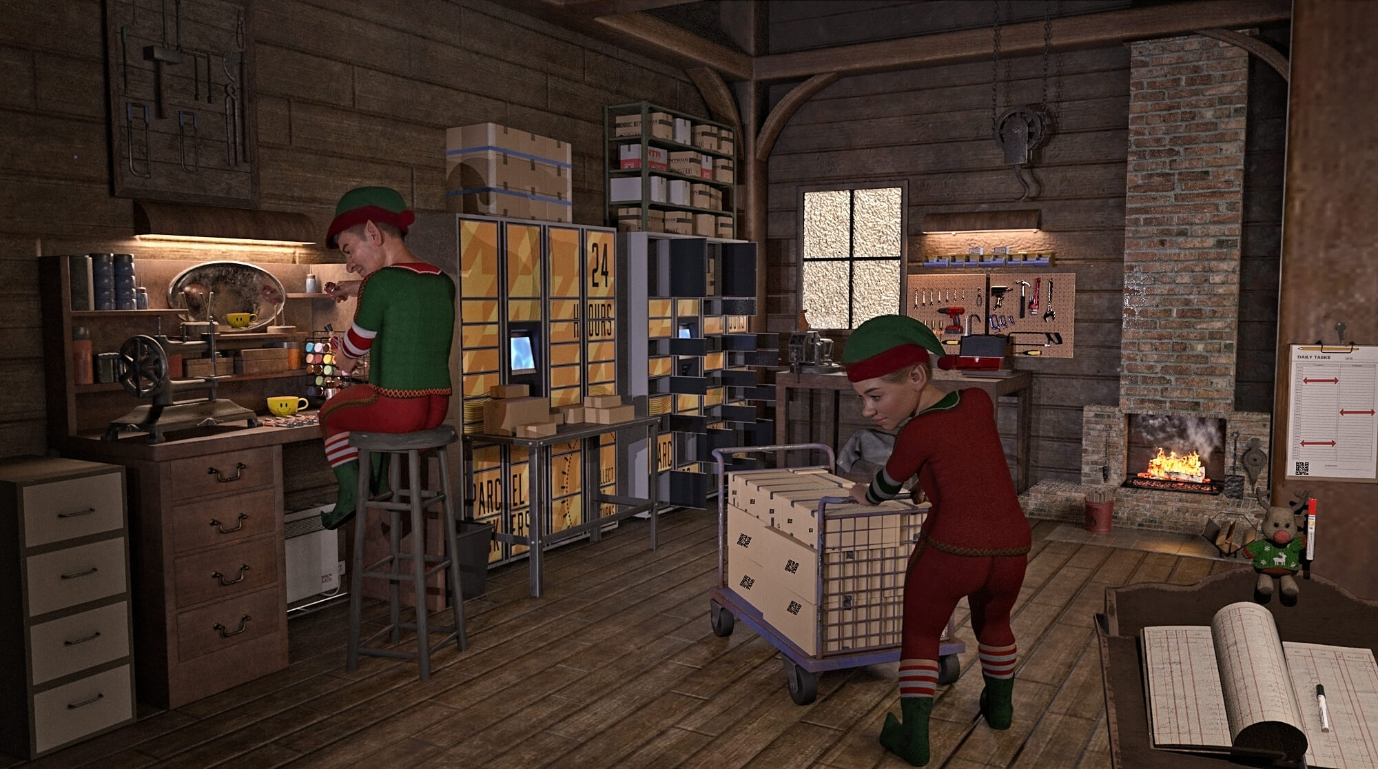 Meanwhile at Santas Workshop 3D Render, Digital Art by keener