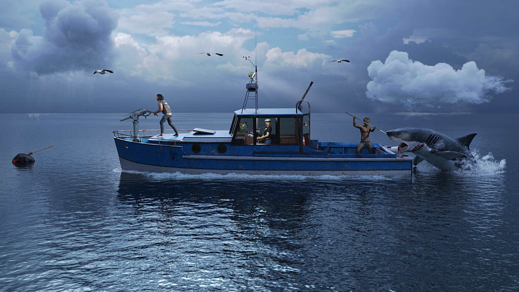 Surprise Shark Attack 3D Render, Digital Art by keener