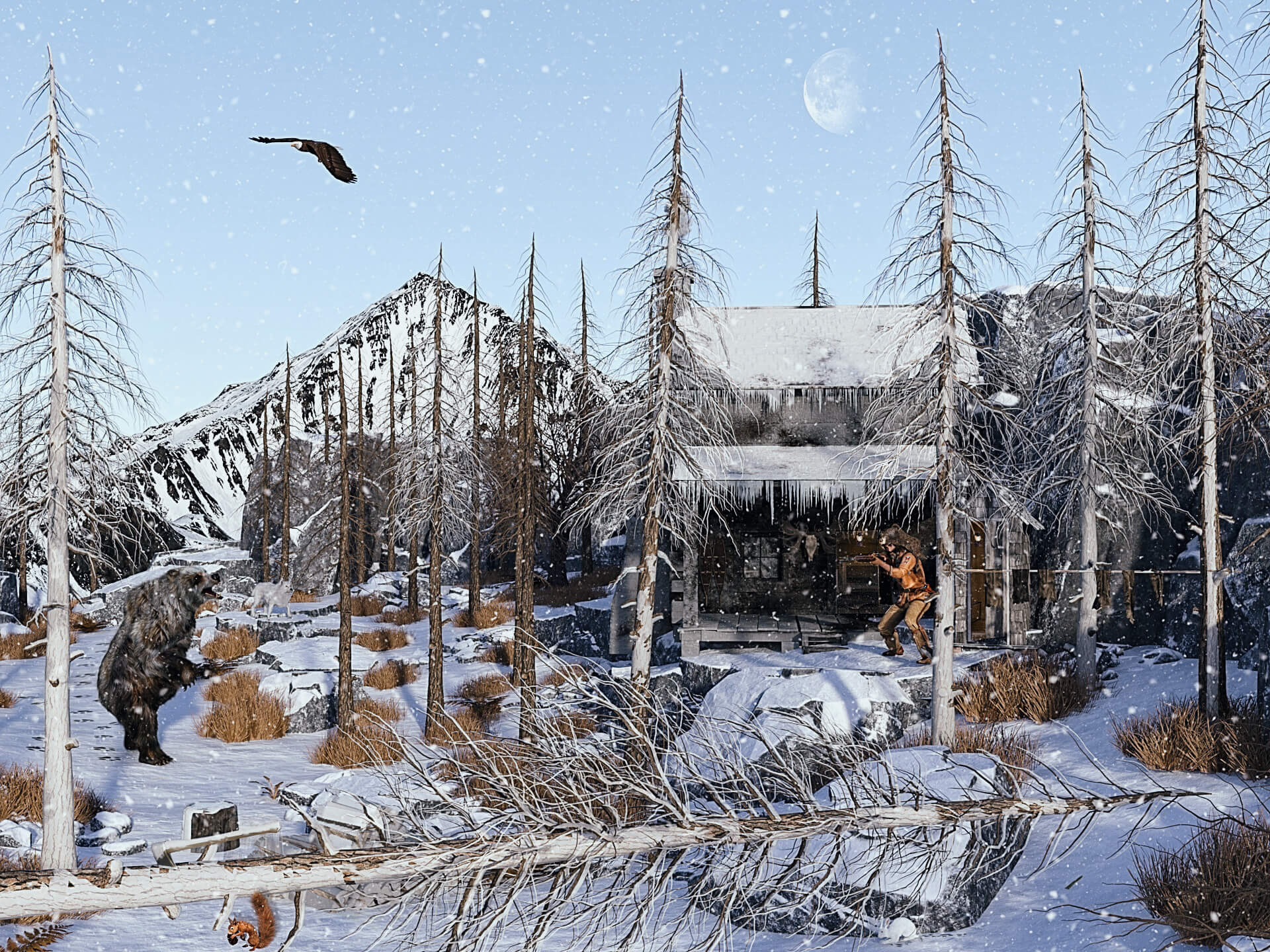 The Trappers Cabin 3D Render, Digital Art by keener