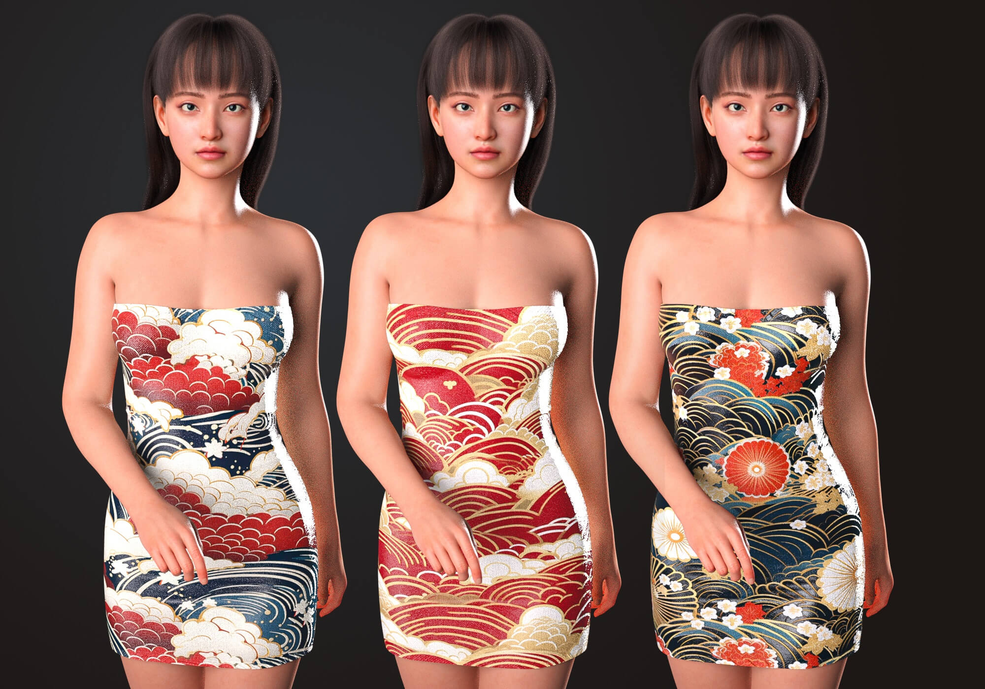 Japanese Yuzen for K3D Katiga Dress G9 - Daz Content by Kelambi3D