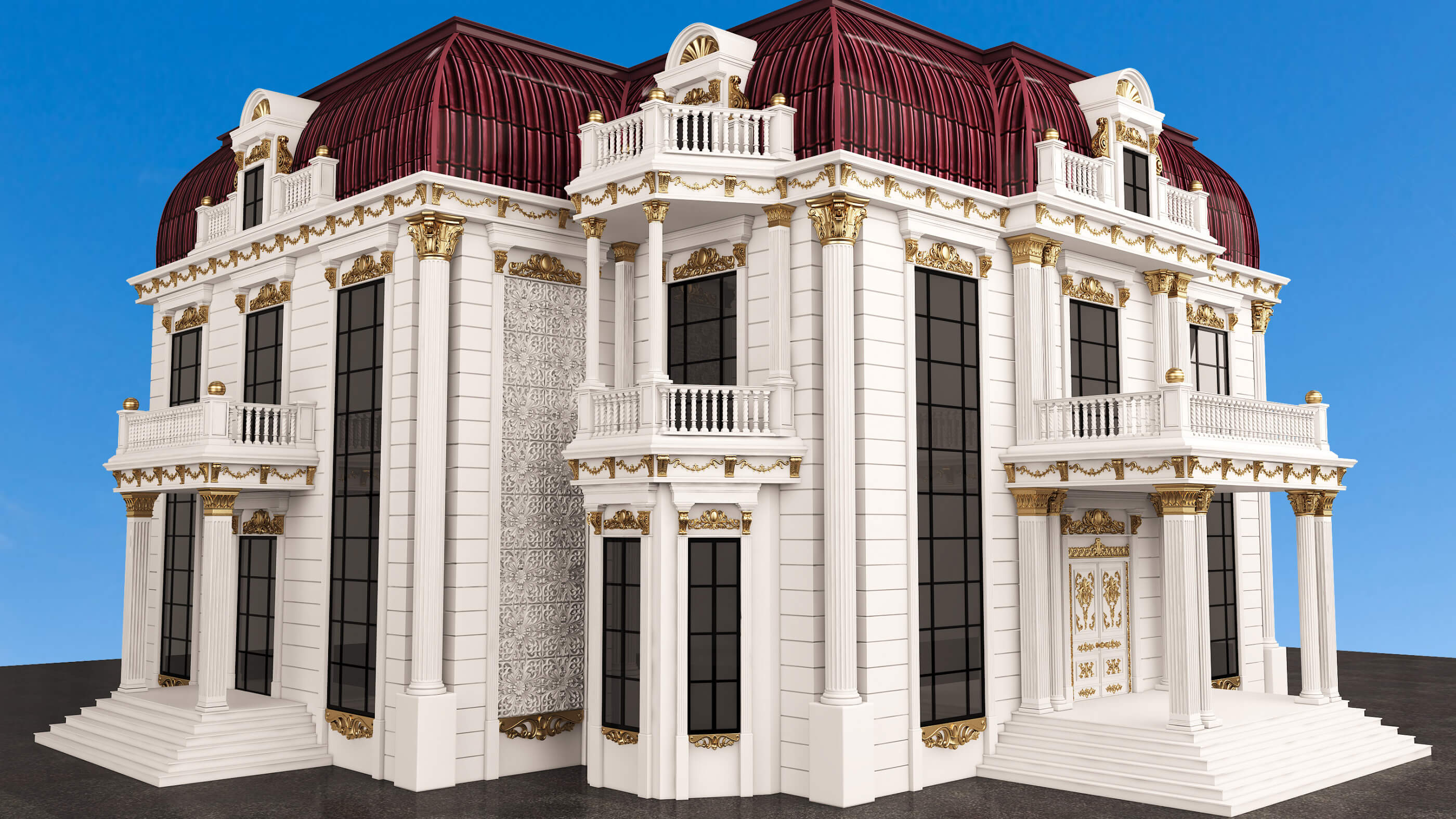 Classic Mansion Villa 01 White and Gold - 3D Model by KhaganFX