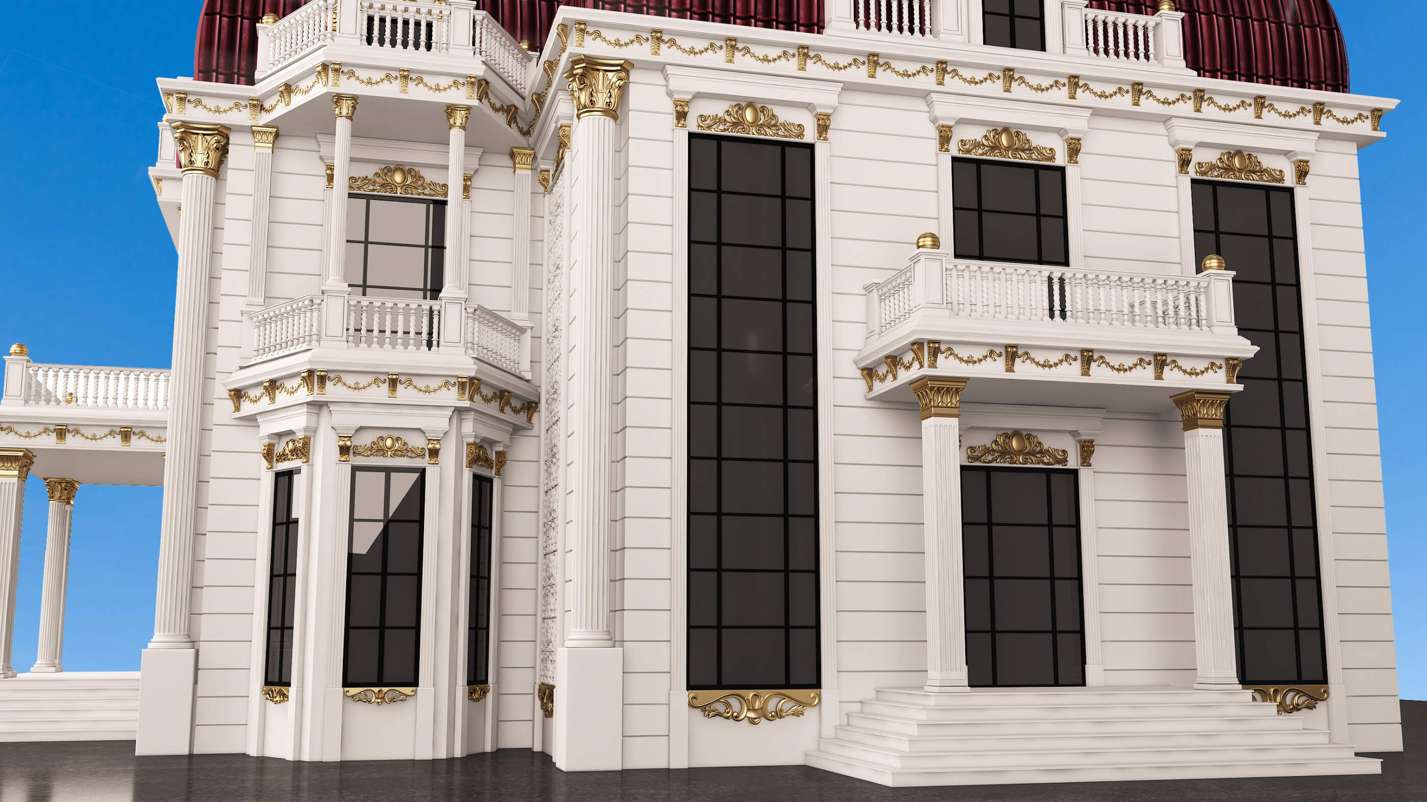 Classic Mansion Villa 01 White and Gold - 3D Model by KhaganFX