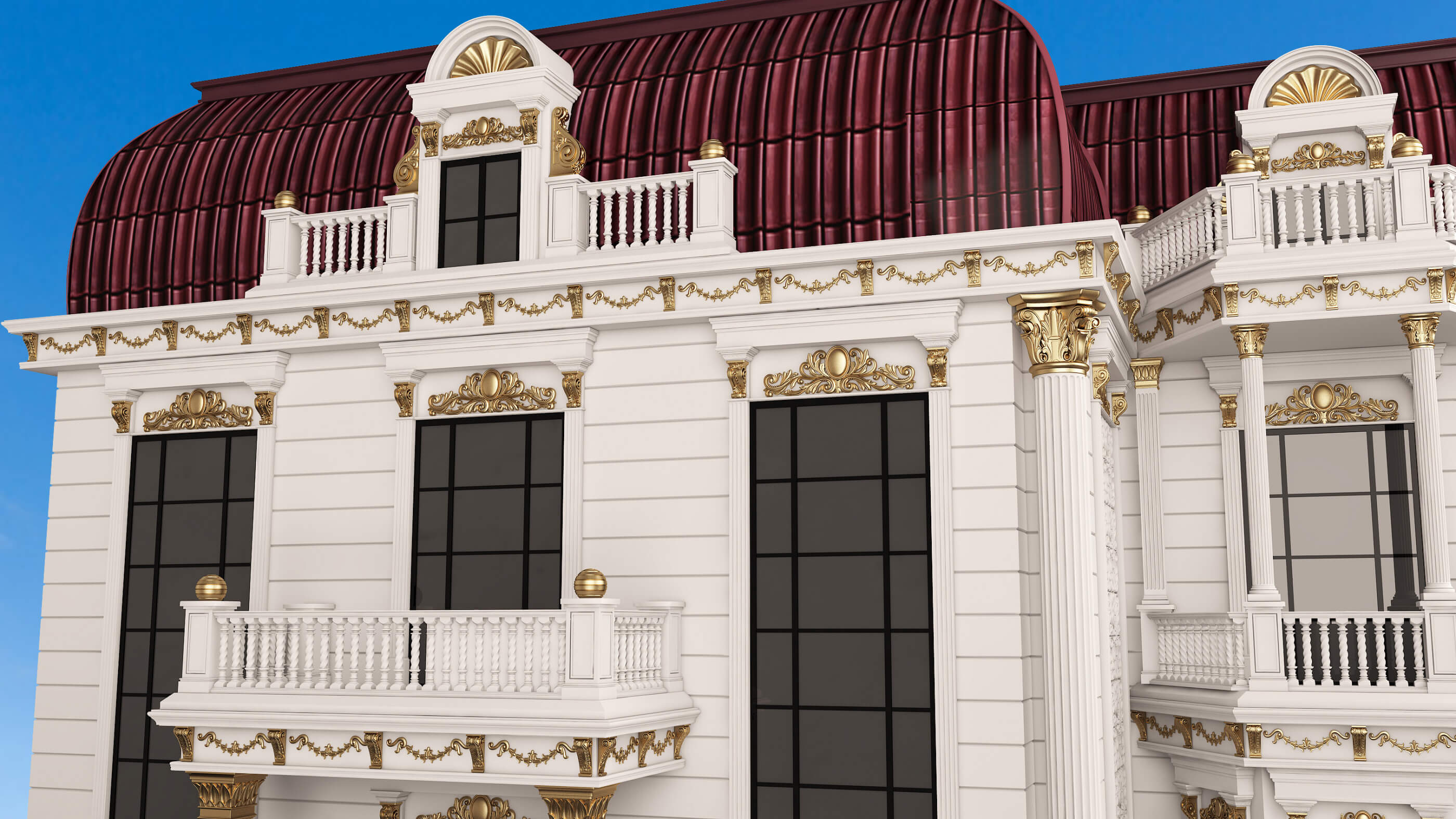 Classic Mansion Villa 01 White and Gold - 3D Model by KhaganFX