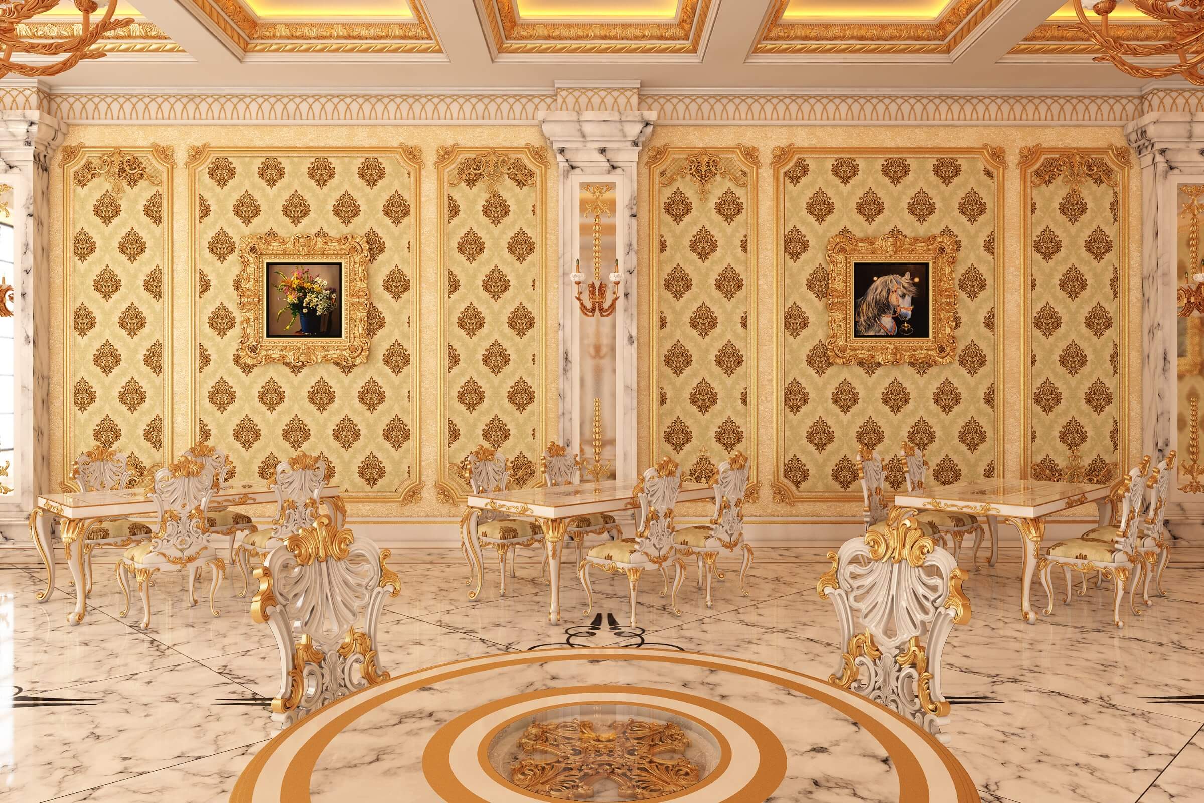 Classic Restaurant Interior Design White - 3D Model by KhaganFX