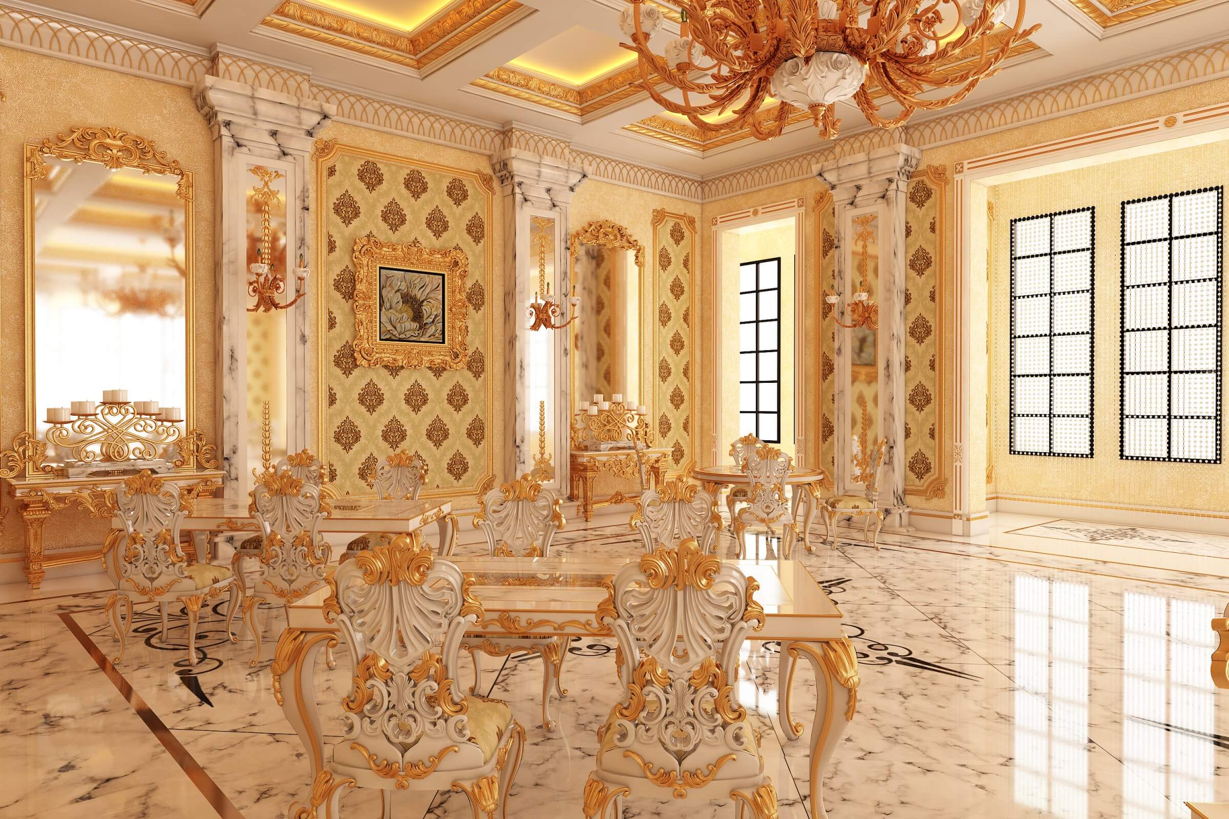 Classic Restaurant Interior Design White - 3D Model by KhaganFX