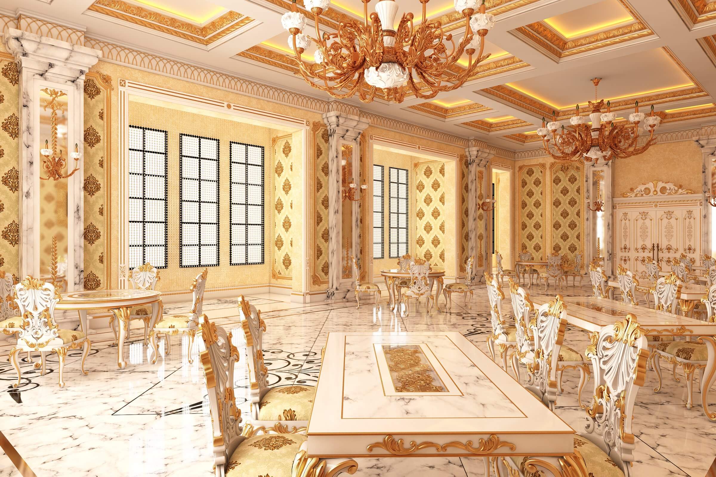 Classic Restaurant Interior Design White - 3D Model by KhaganFX