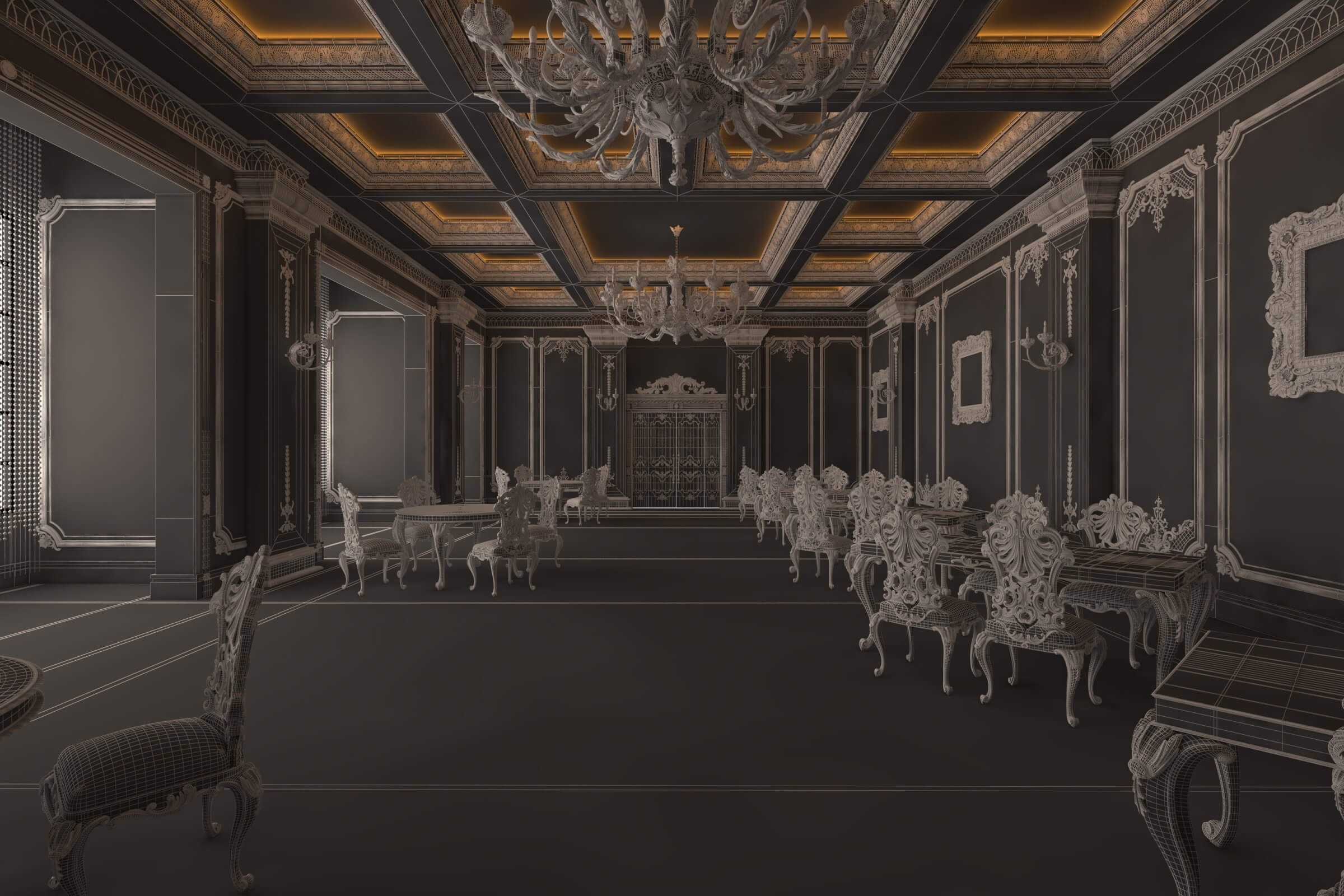 Classic Restaurant Interior Design White - 3D Model by KhaganFX