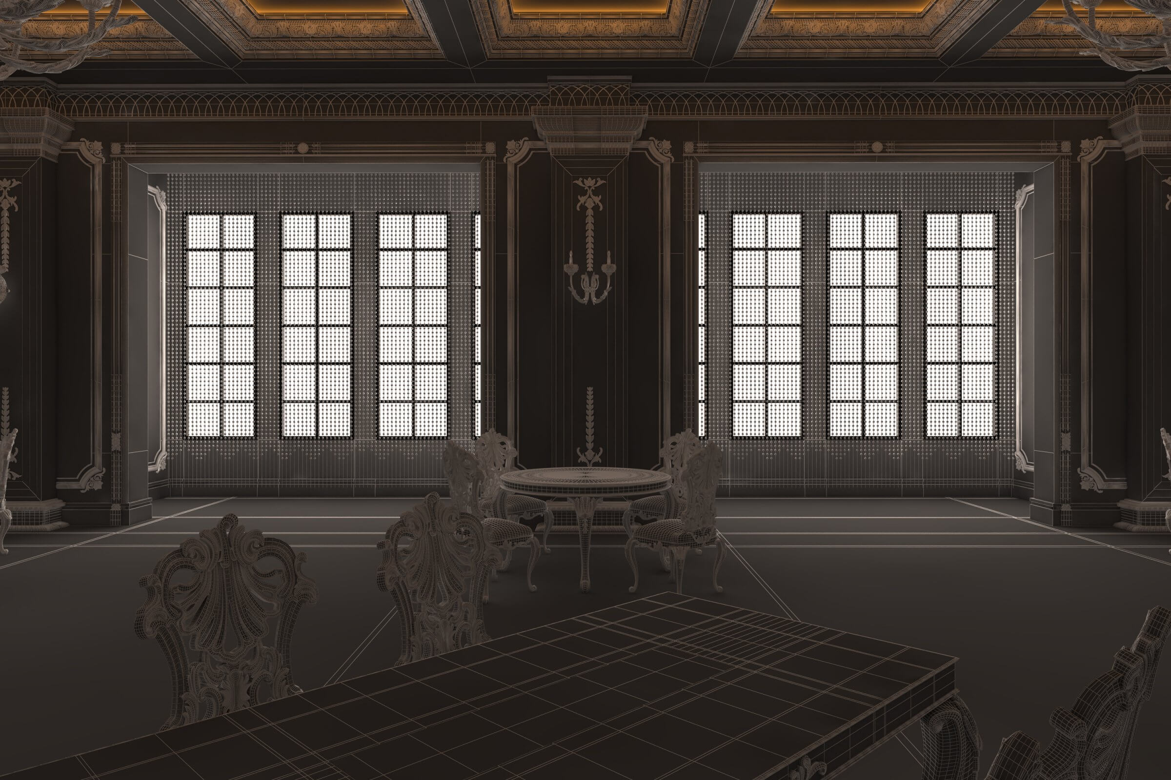 Classic Restaurant Interior Design White - 3D Model by KhaganFX