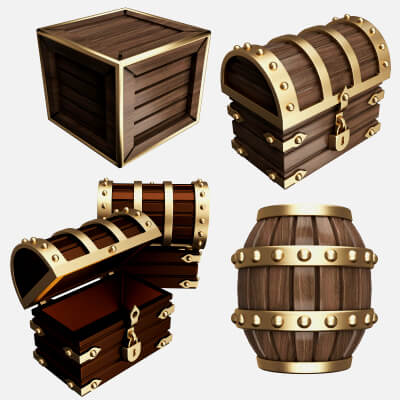 Crate Barrel and Chest Treasure Collection - 3D Model by KhaganFX