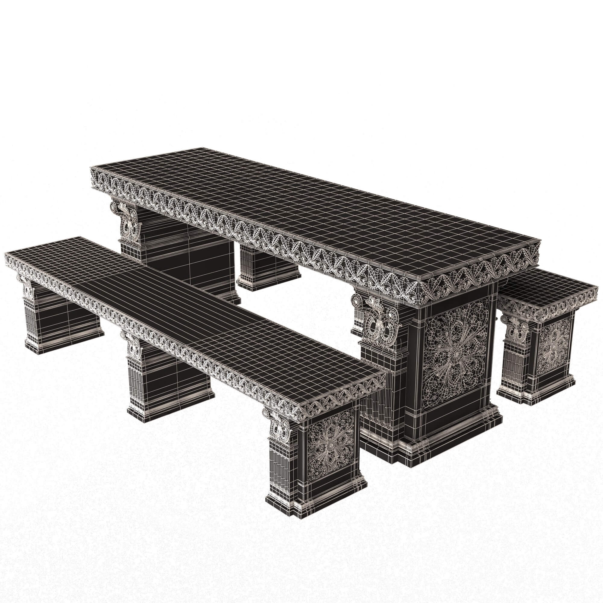 Stone Bench and Table Collection - 3D Model by KhaganFX