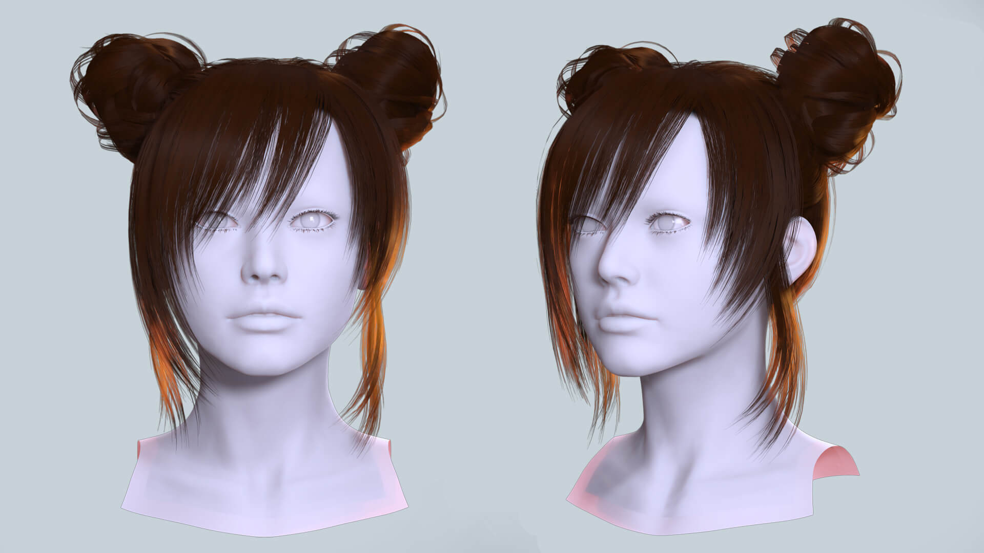 Anime Twin Buns Hair Game Ready - 3D Model by khaloui