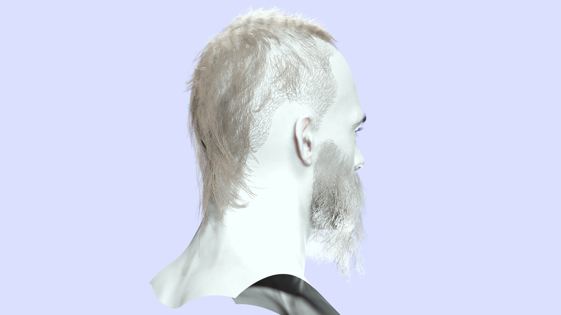 Berber Male Hair - Messy Long Beard Mustache 3D Model by khaloui