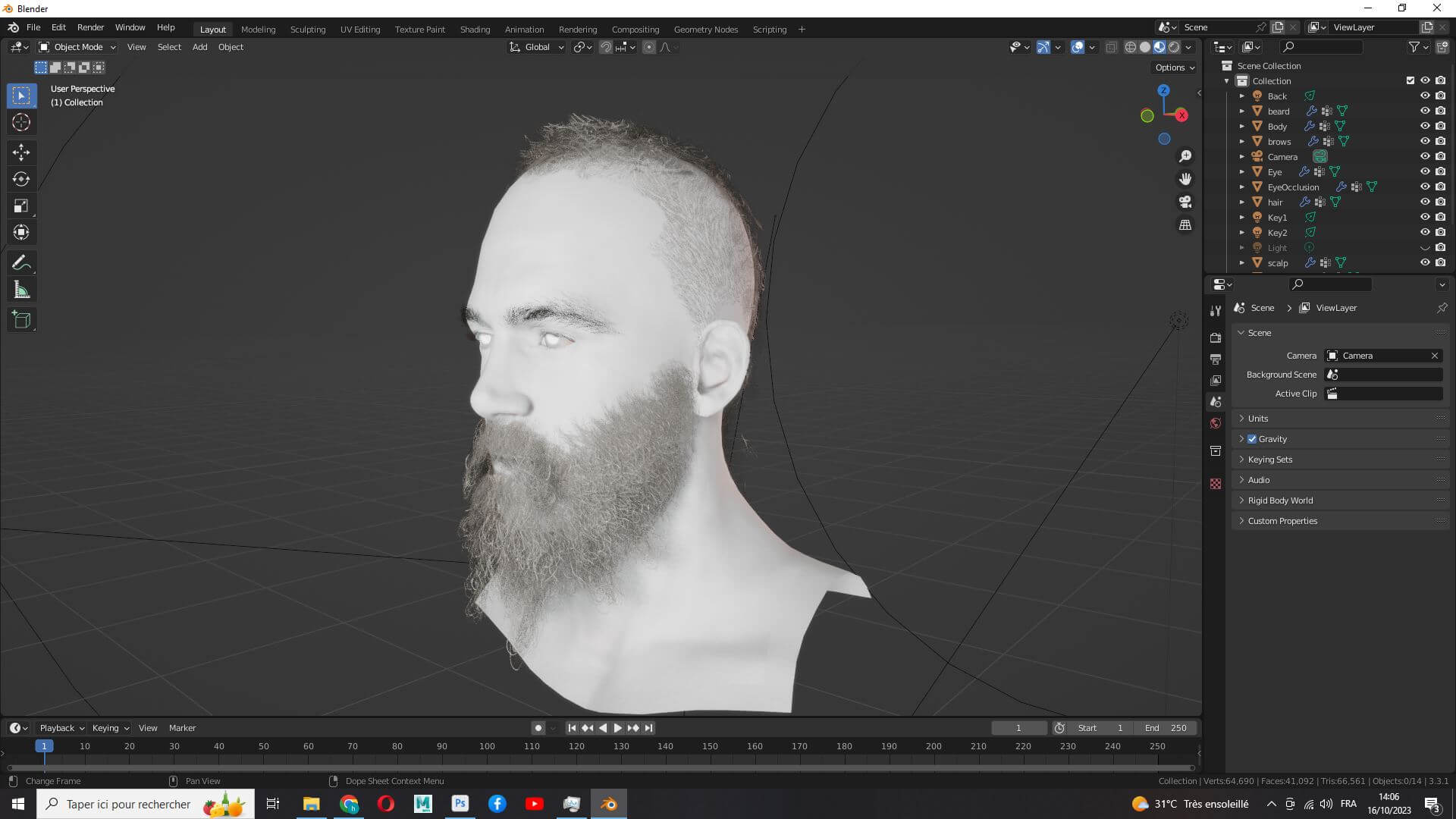 Berber Male Hair - Messy Long Beard Mustache 3D Model by khaloui