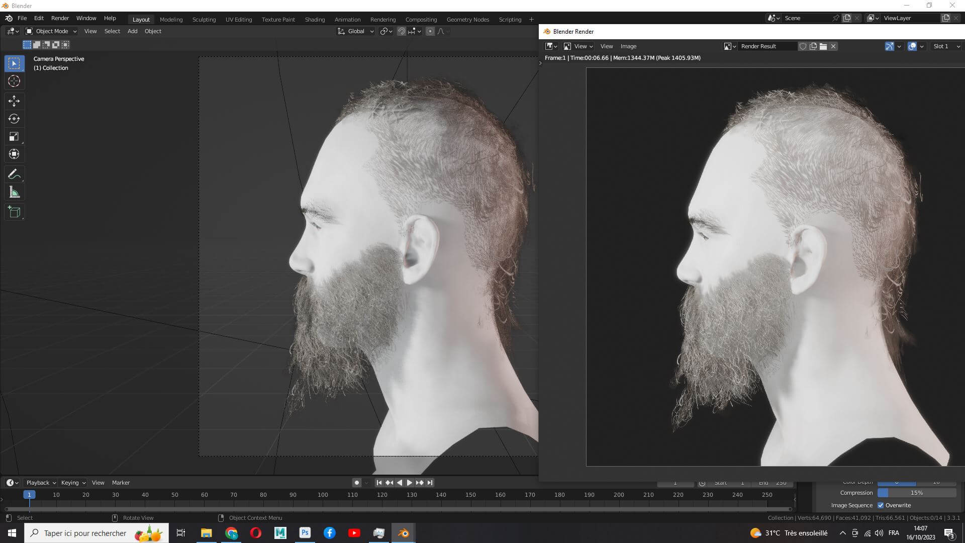 Berber Male Hair - Messy Long Beard Mustache 3D Model by khaloui