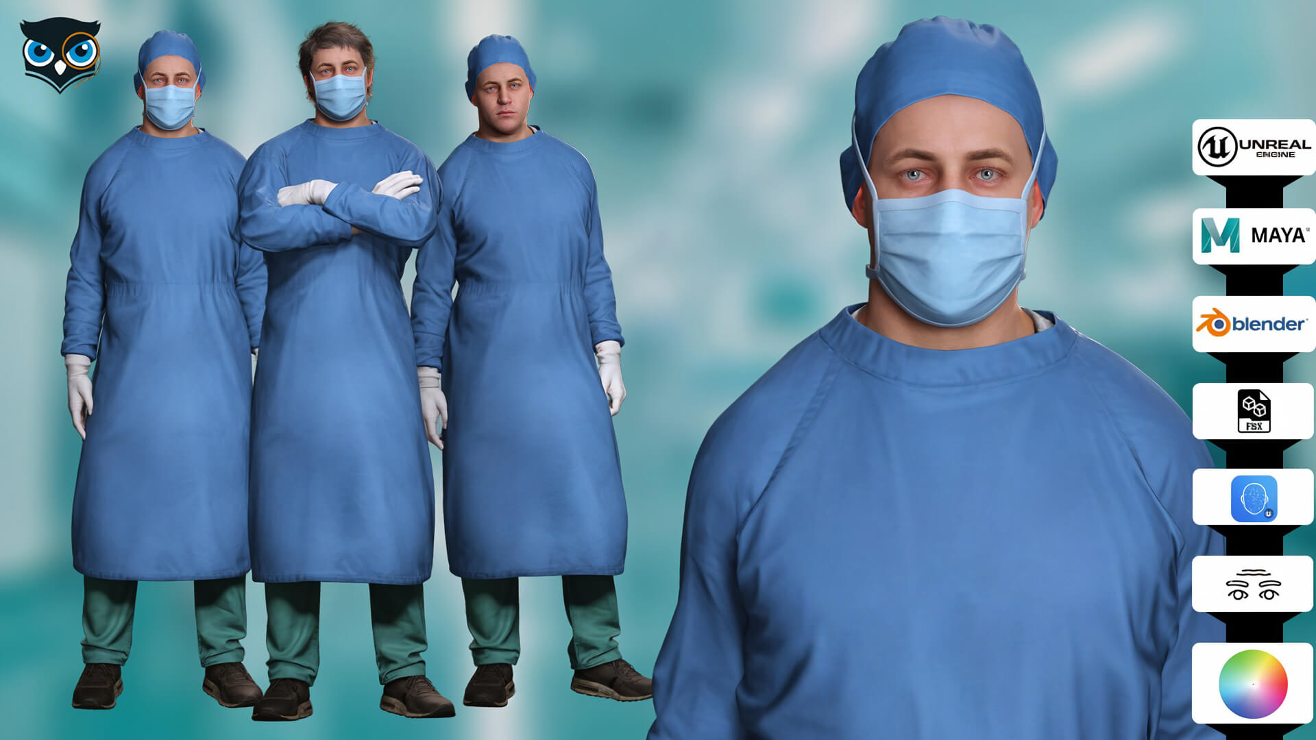Cinematic Surgeon Model Fully Rigged for Animation by khaloui