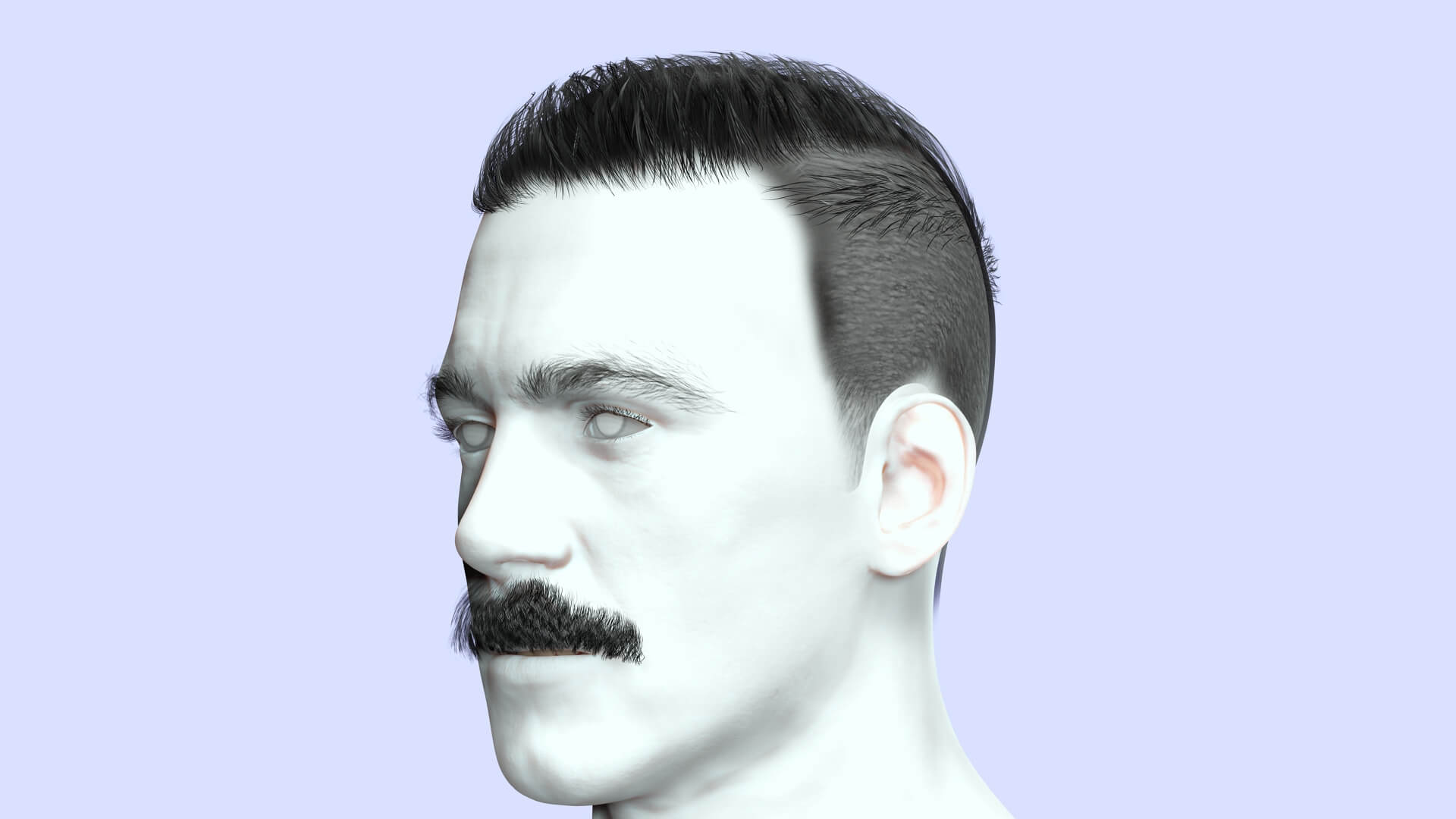 Classic Male Hair With Mustache - 3D Model by khaloui
