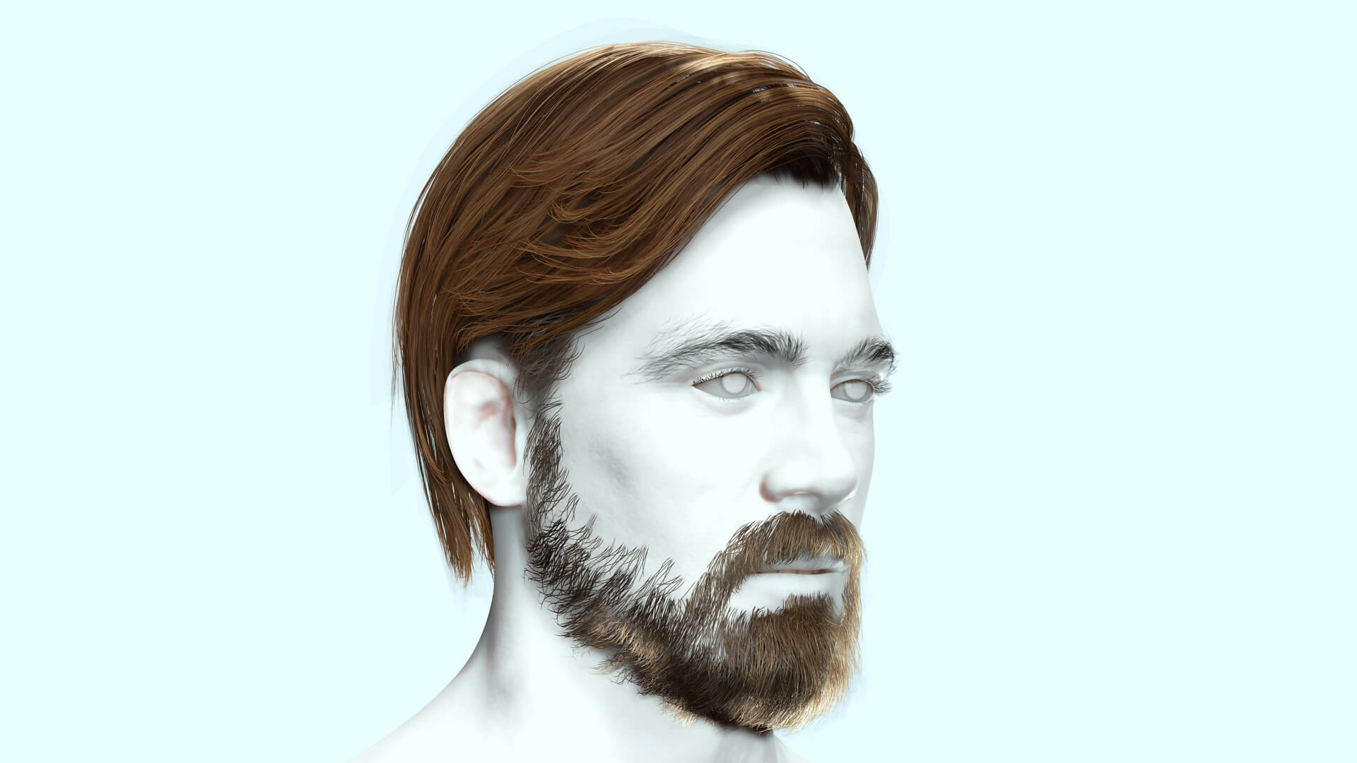 Classic Side Part Hair - Mustache - Beard 3D Model by khaloui