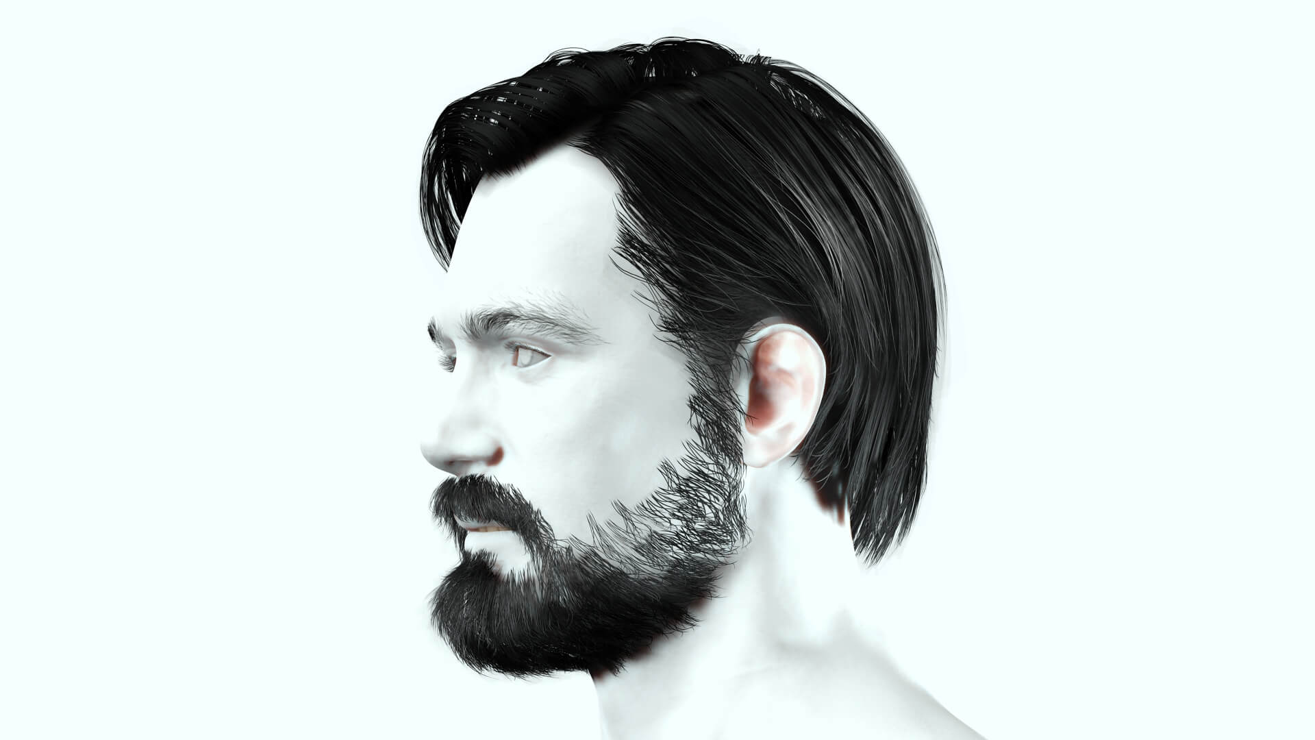Classic Side Part Hair - Mustache - Beard 3D Model by khaloui