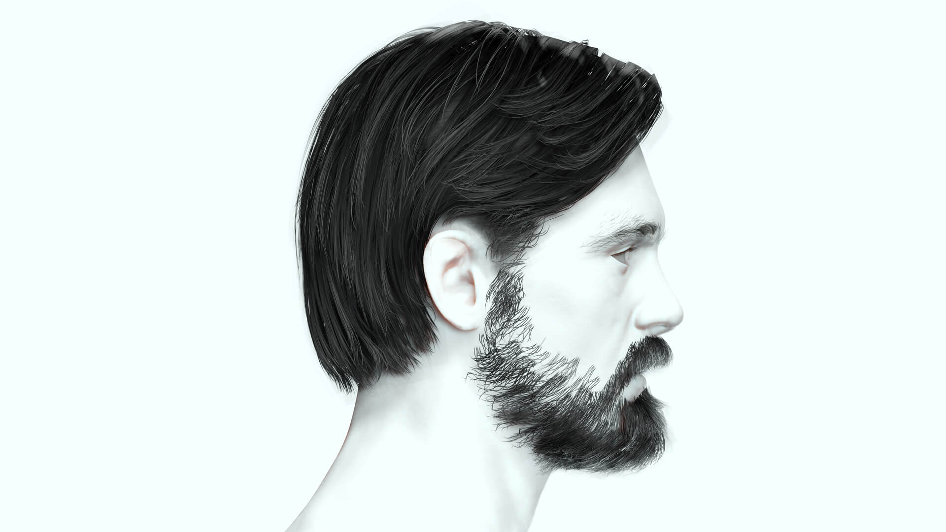 Classic Side Part Hair - Mustache - Beard 3D Model by khaloui