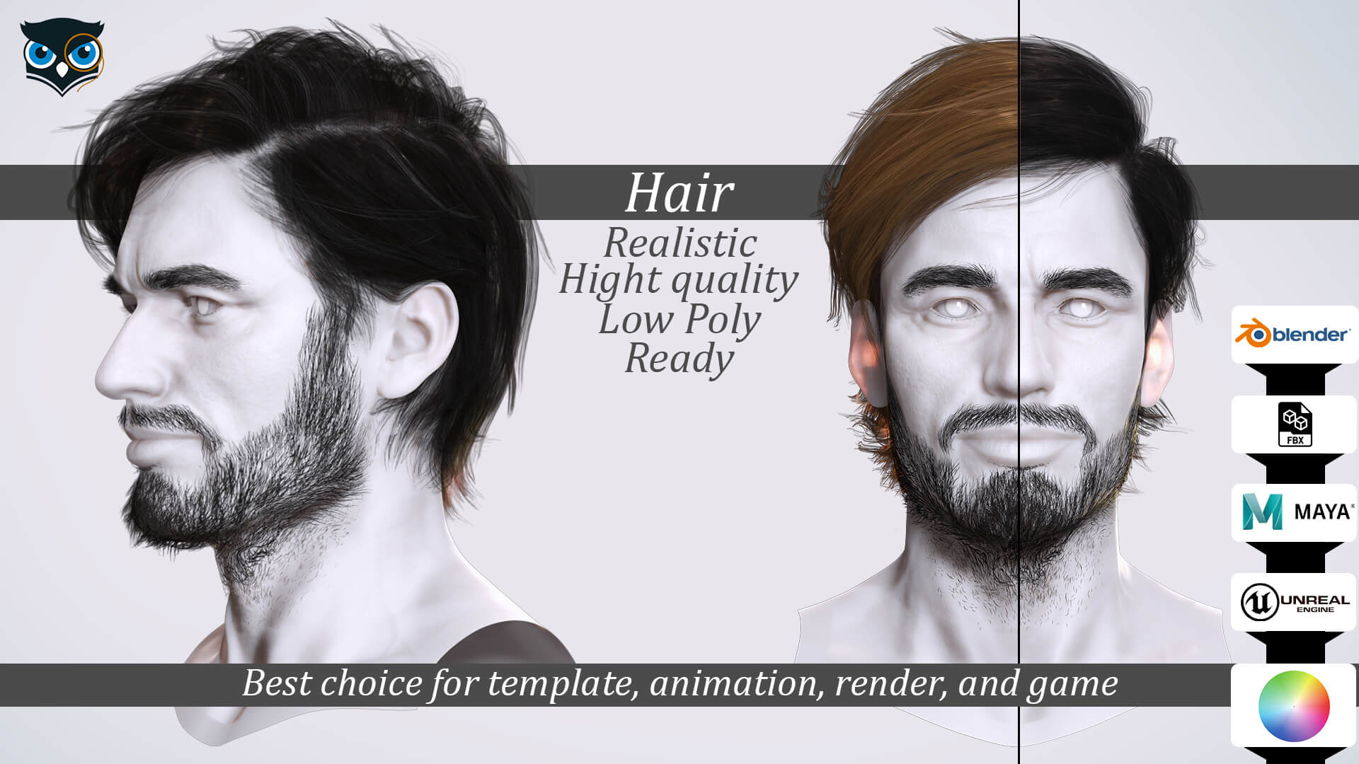 Combed Hair with Textured Beard - Realistic 3D Male Hair by khaloui