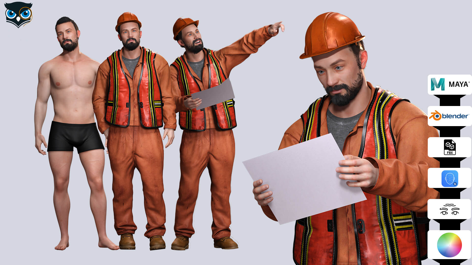 Realistic 3D Construction Worker Character by khaloui