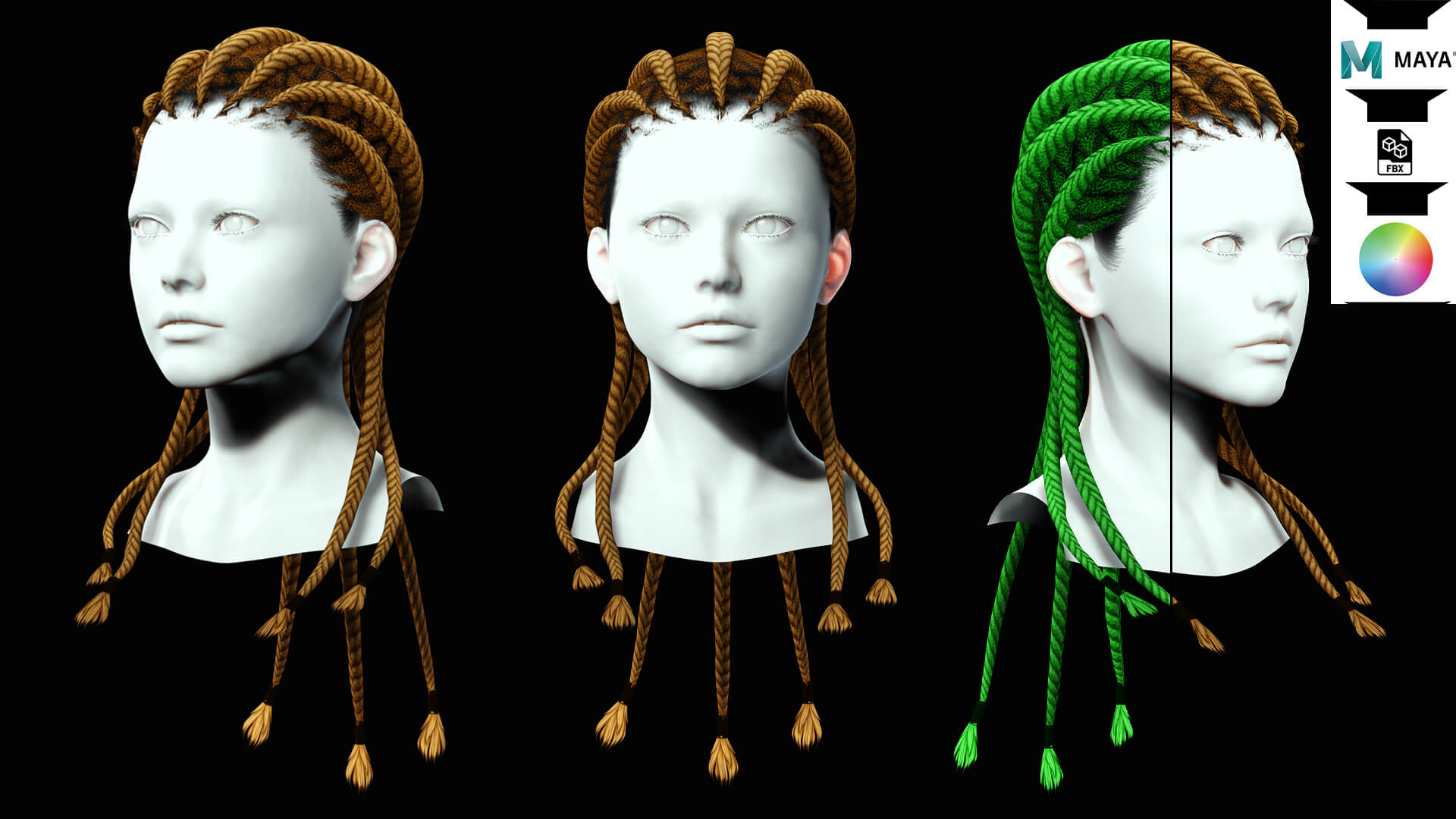 Dread Breaided Hair - 3D Model by khaloui