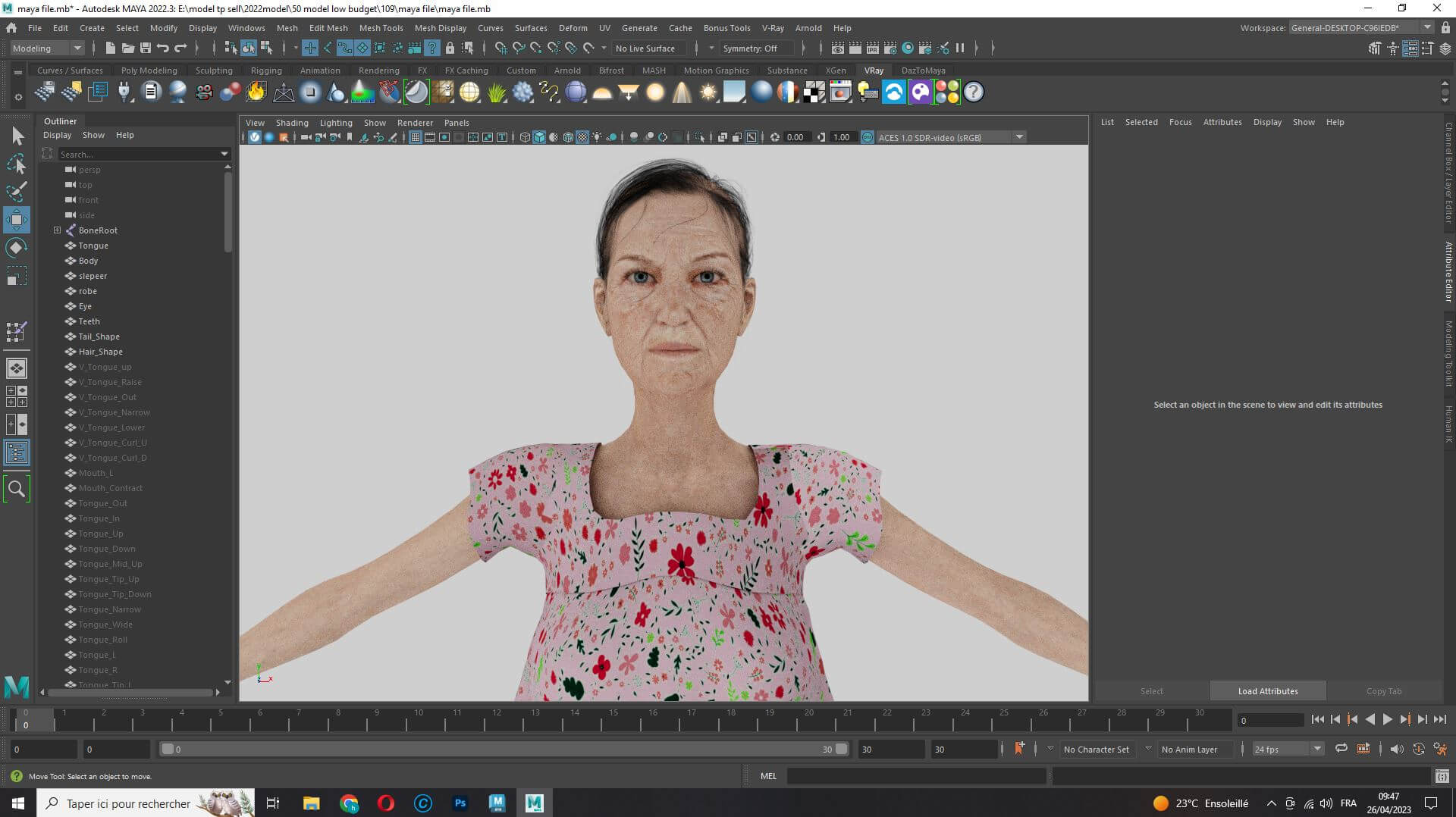 Evelyn - Old Woman 3D Model by khaloui