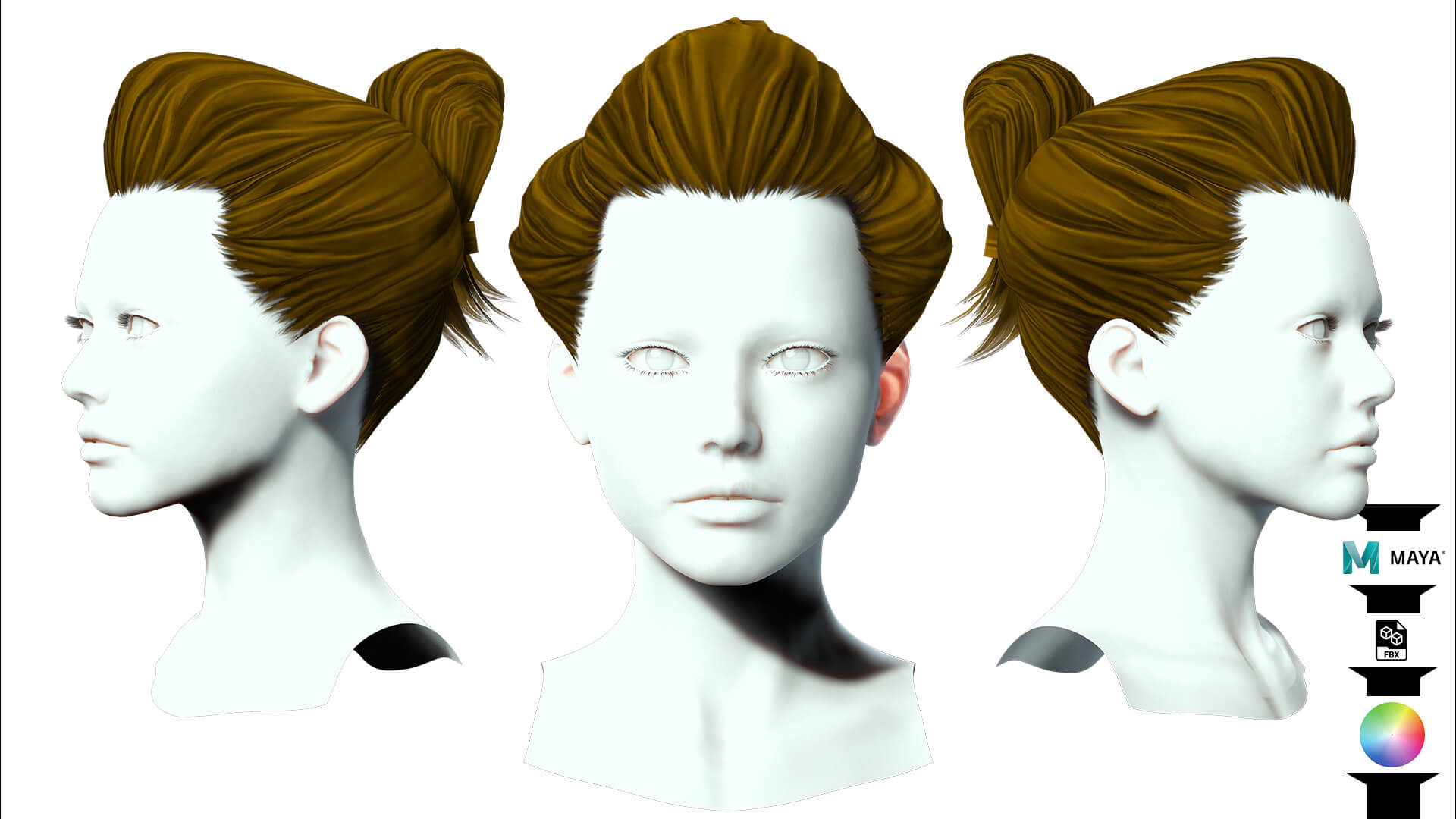 Female Bun Hair Style - 3D Model by khaloui
