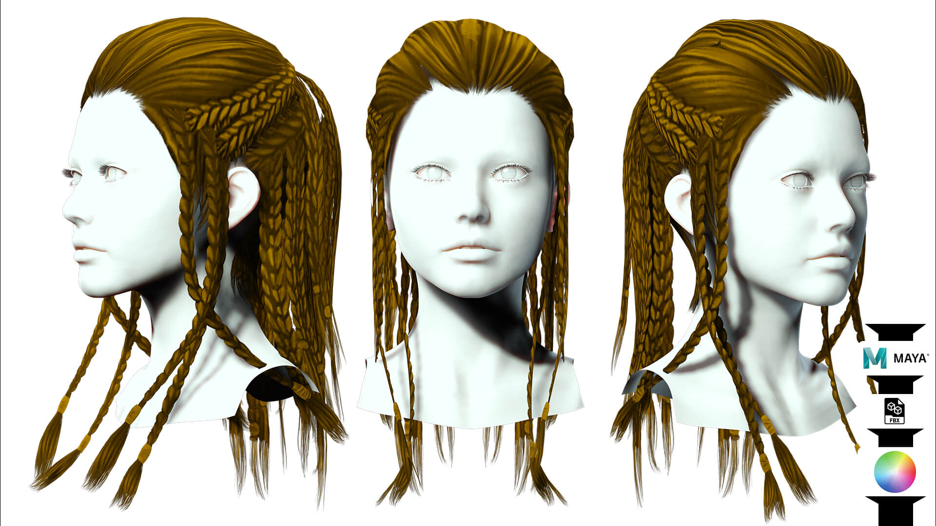 Female Dreadlocks Hair - 3D Model by khaloui