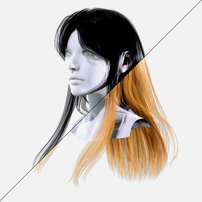 Female Hair - Classic Long Hair Cards 3D Model by khaloui