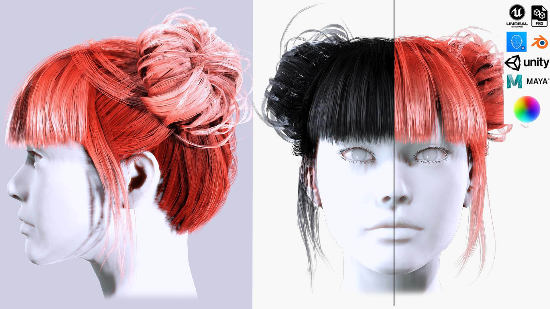 Female Hair - Double Hostess Bun 3D Model by khaloui