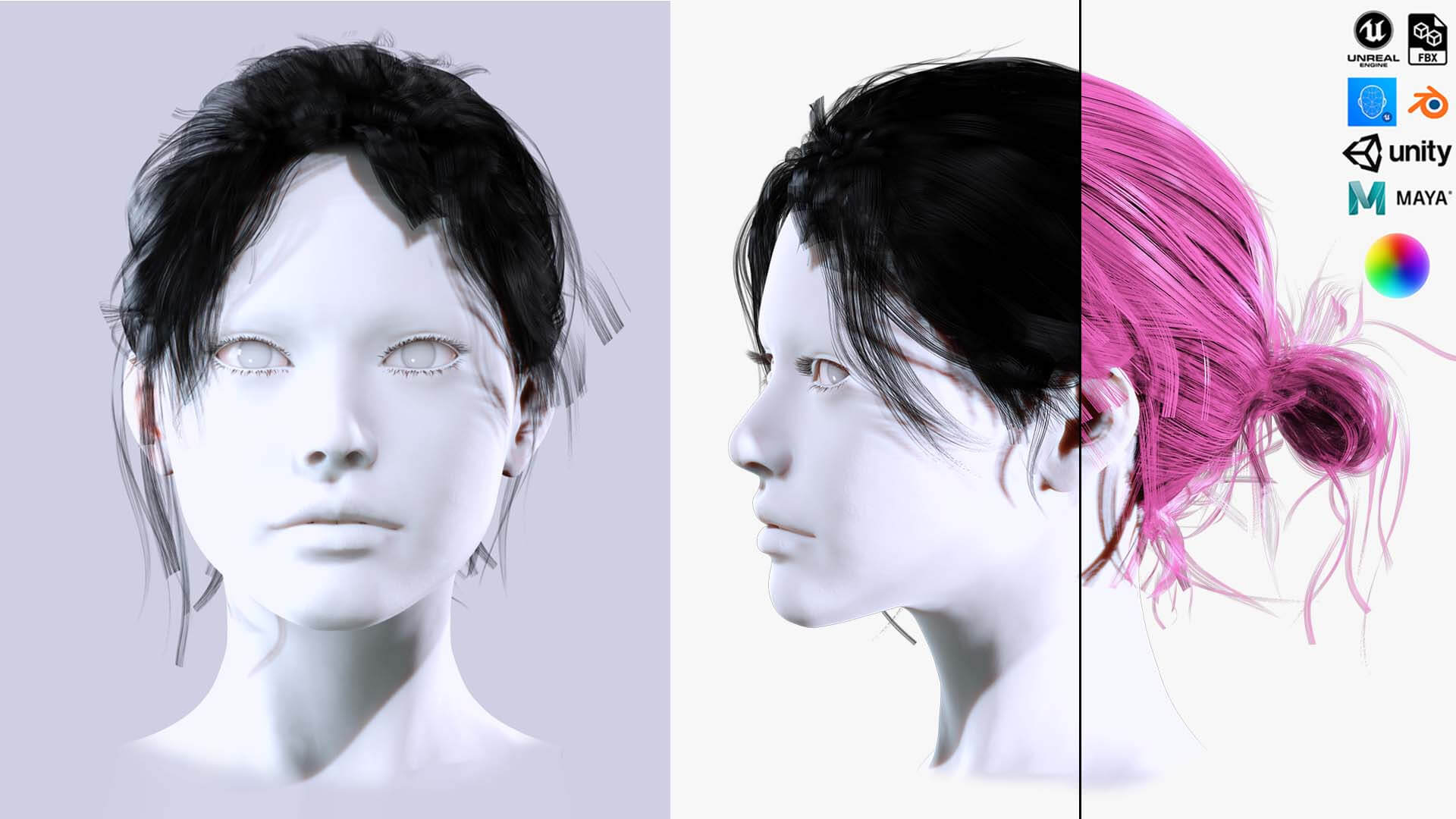 Female Hair - Messy Bun Classic Hairstyle 3D Model by khaloui