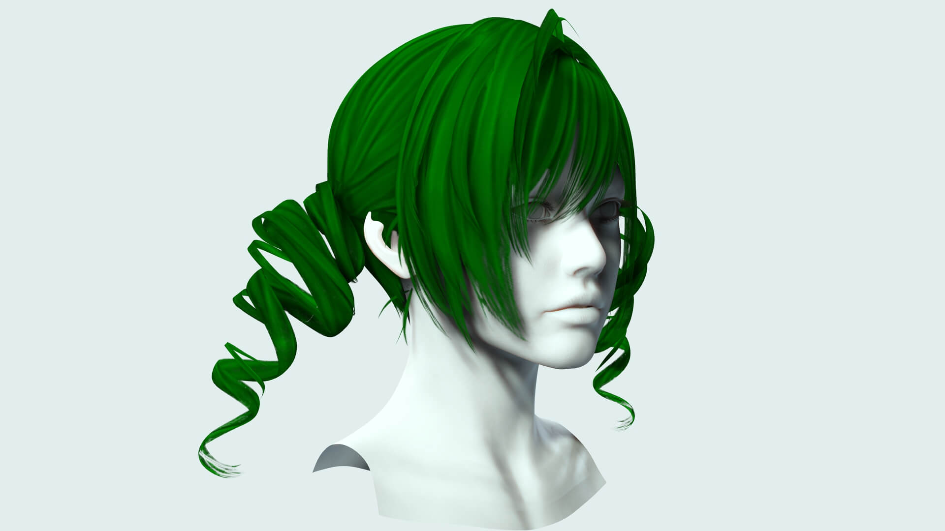 Female Hair- Spiral Spring Curly Pigtails 3D Model by khaloui