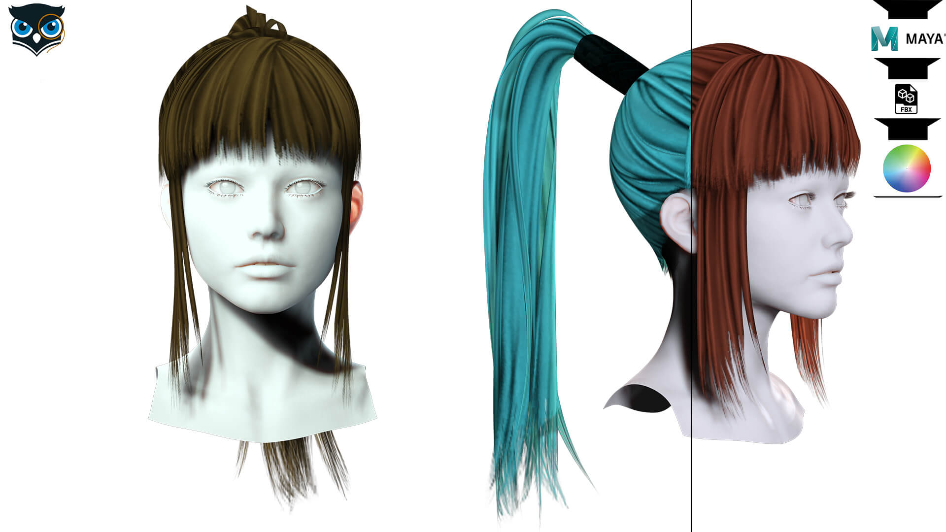 Female Ponytail Hair -Samurai Style 3D Model by khaloui