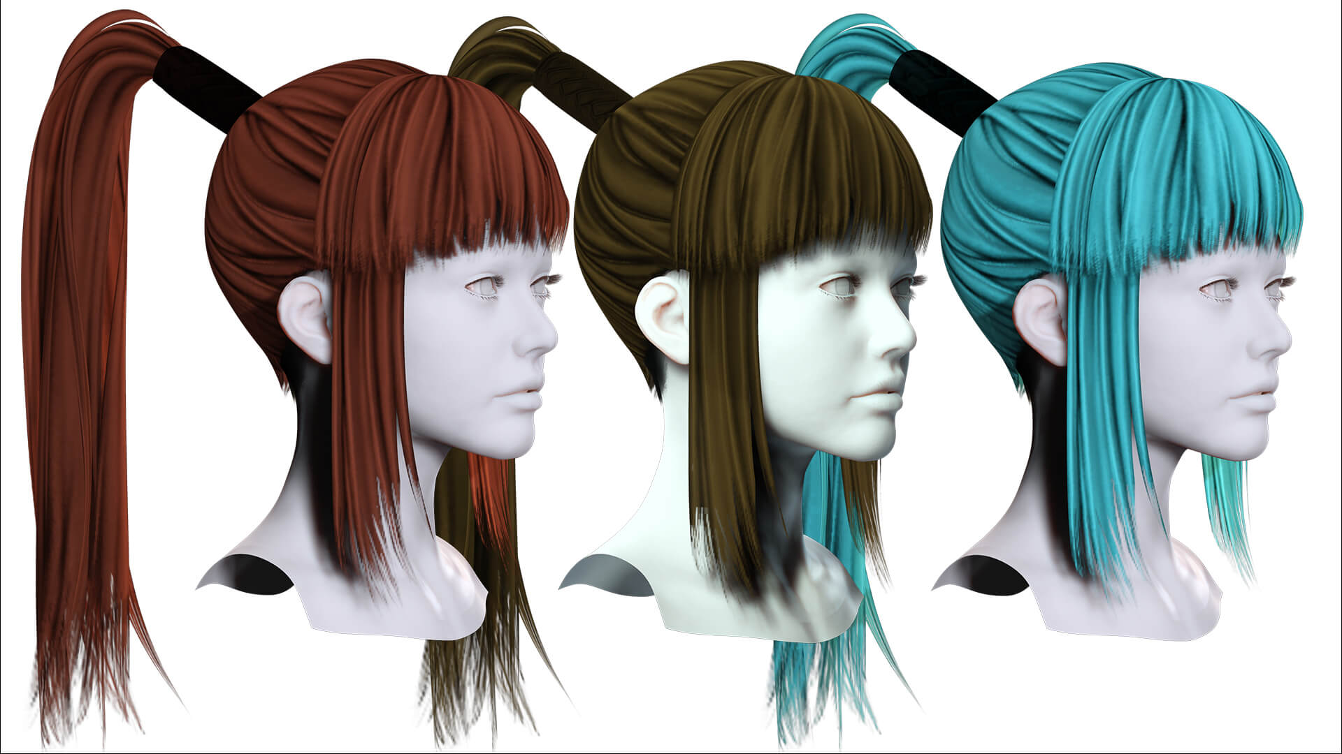 Female Ponytail Hair -Samurai Style 3D Model by khaloui