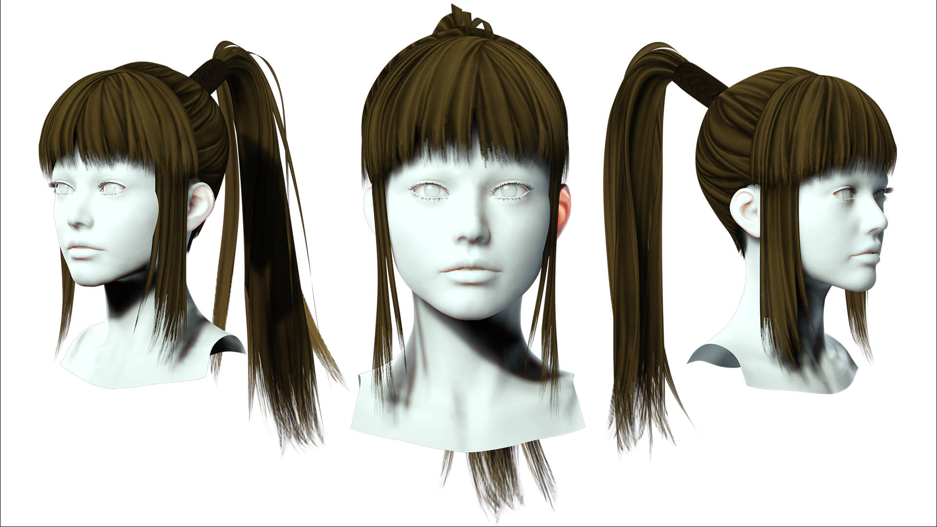 Female Ponytail Hair -Samurai Style 3D Model by khaloui