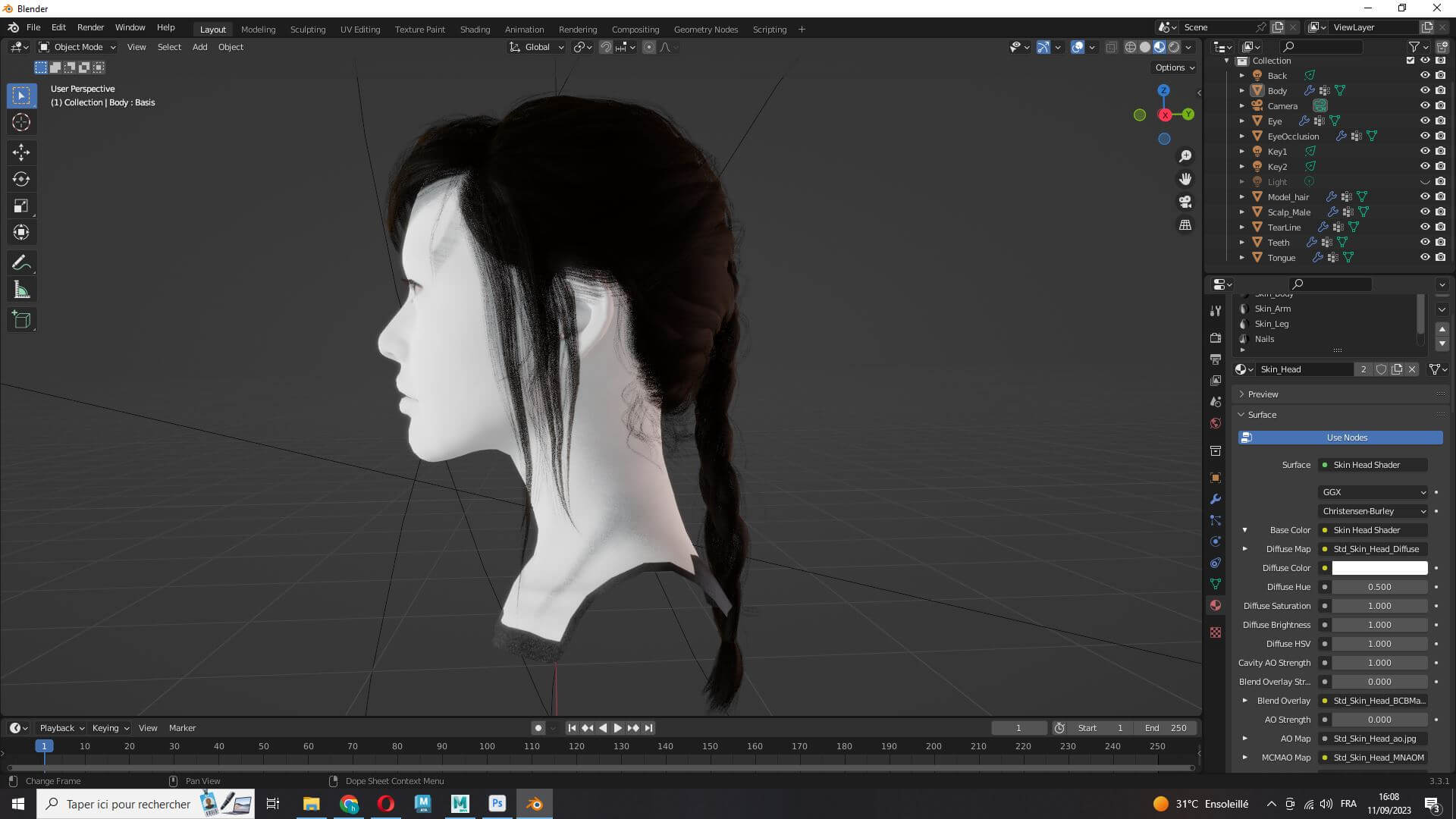 Female Realistic Hair - French Braid Hairstyle 3D Model by khaloui